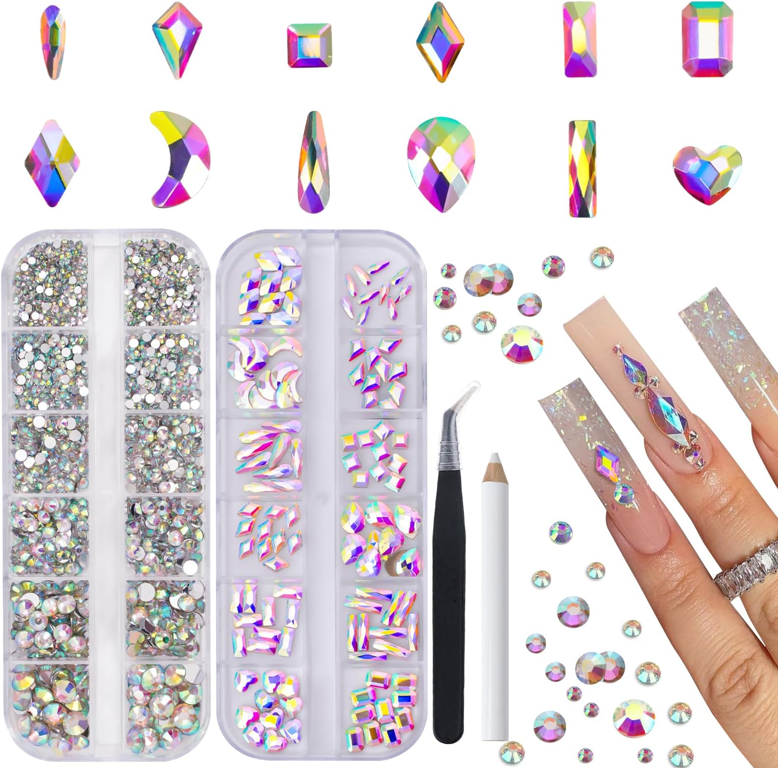 Canvalite 1820Pcs Rhinestones Nail Gems for Nail Art, 12 Styles 3D ...