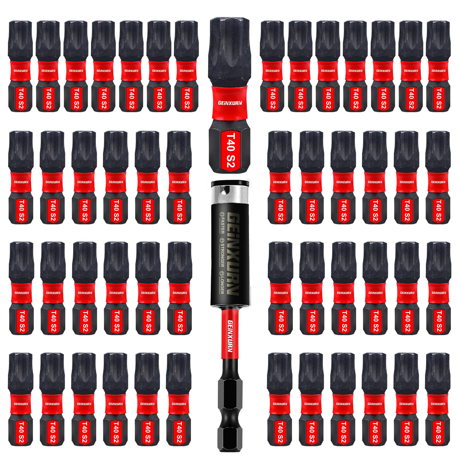 Geinxurn 51 Pieces T40 Impact Tough Magnetic Screwdriver Bit Set, 1 In ...