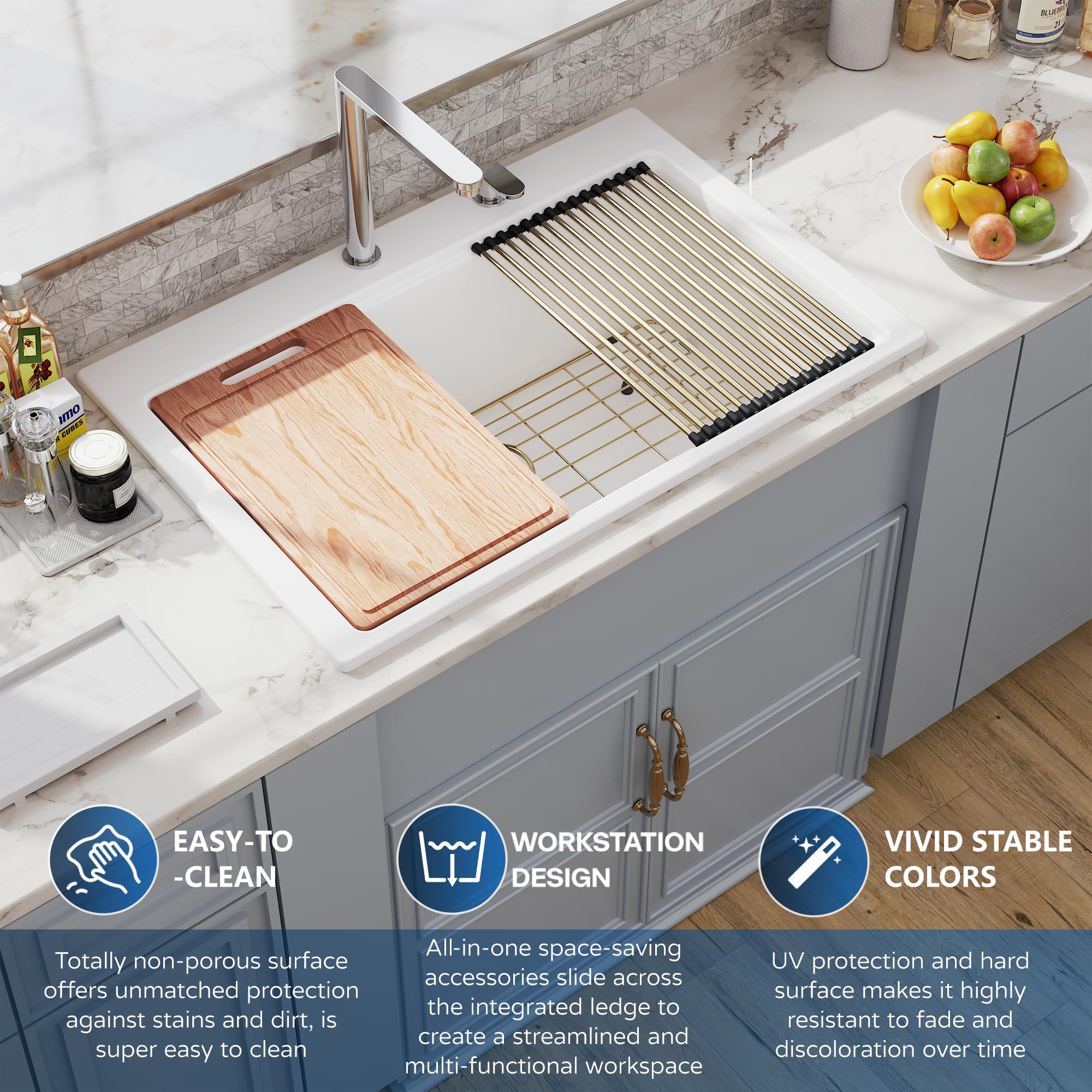 Snapklik.com : 33 White Granite Composite Kitchen Sink, Hugsleek Drop ...
