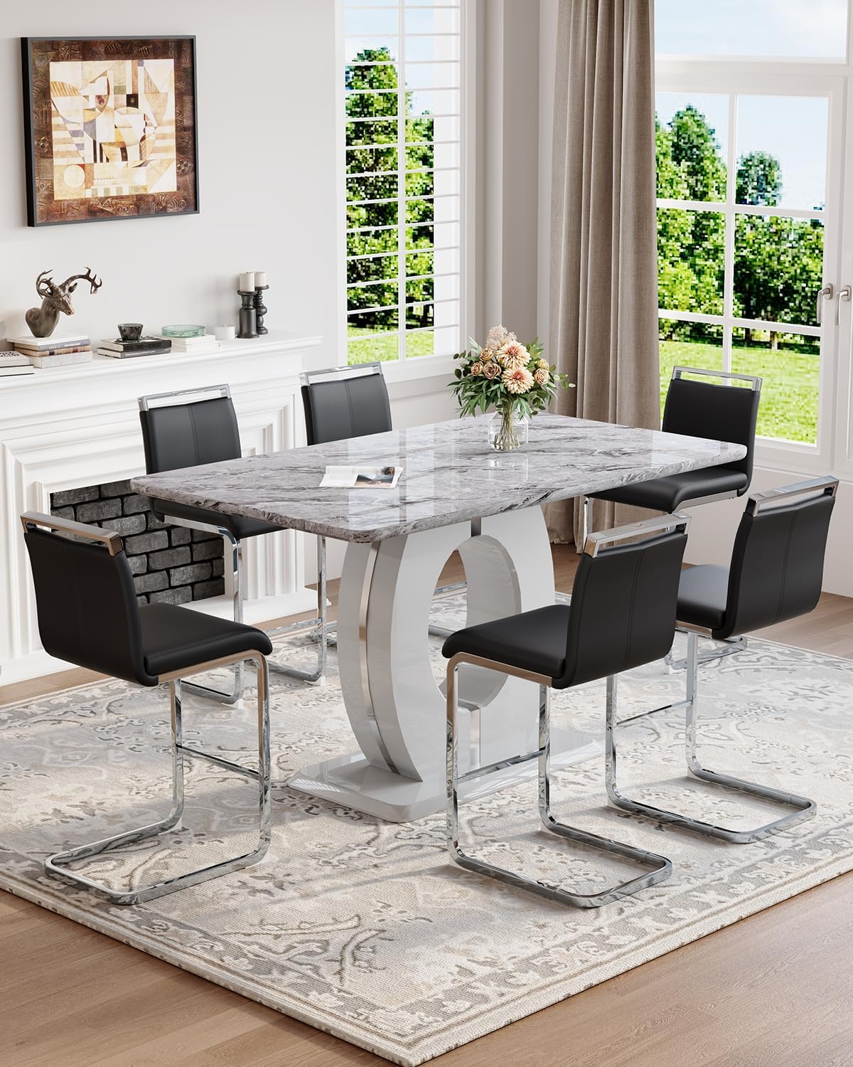 Amazon.com - CGHIJDM 63'' Counter Height Dining Table Set for 6,High ...