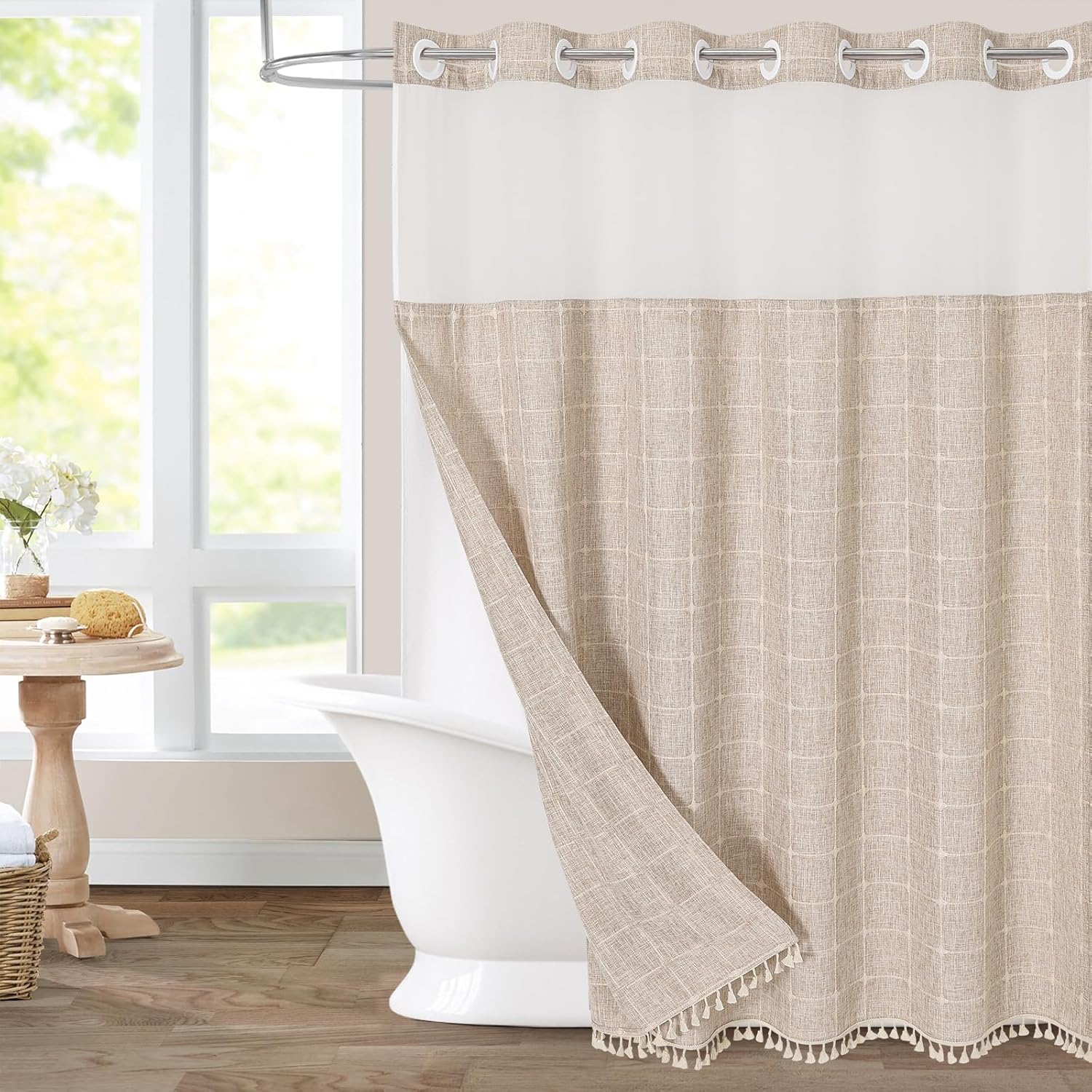 Amazon.com: MitoVilla No Hooks Required Farmhouse Shower Curtain with Snap-in Liner - with ...
