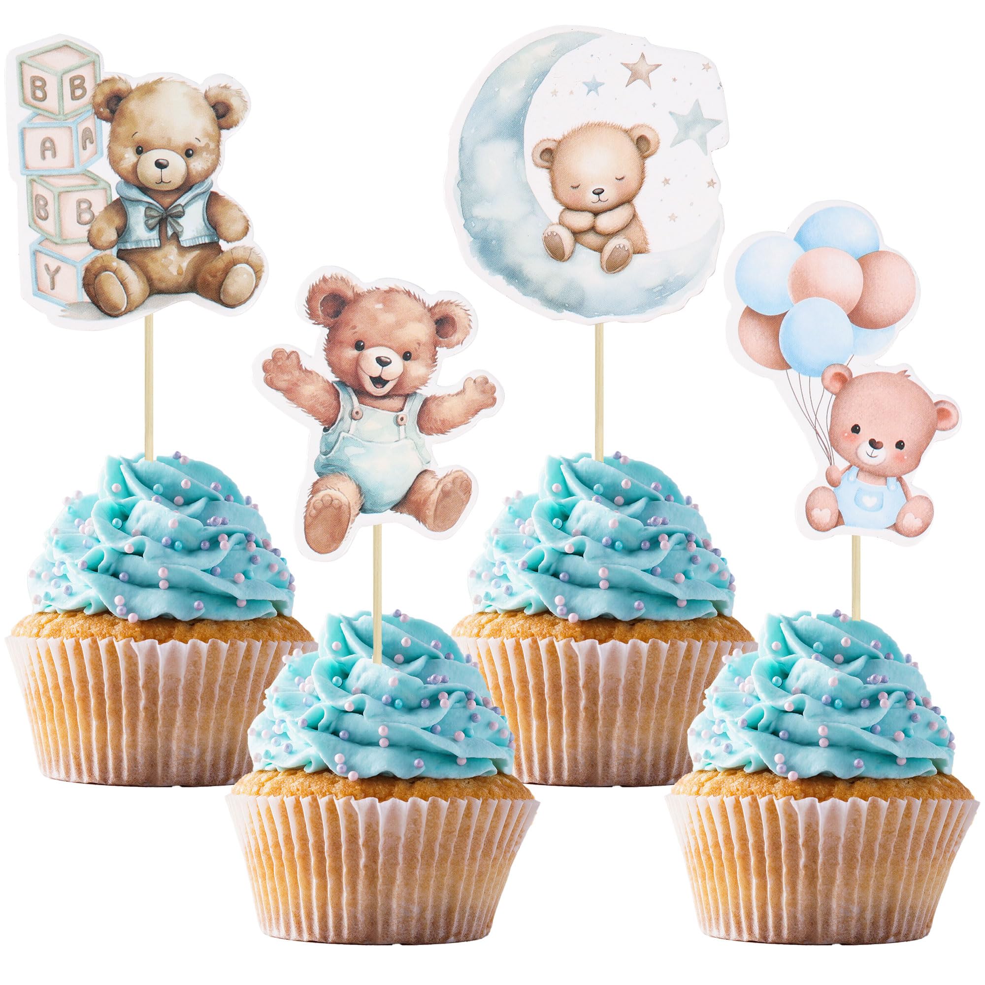 Amazon.com: Gyufise 36Pcs Baby Shower Bear Cupcake Toppers Moon Baby ...