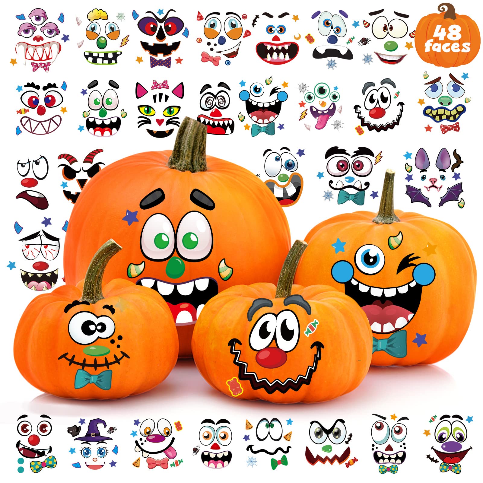 Snapklik.com : 48 Pack Halloween Face Stickers Pumpkin Decorating 48 ...