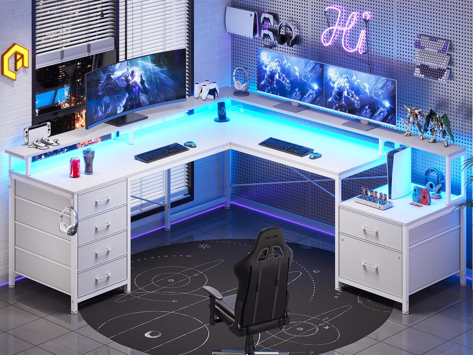 Amazon.com: SEDETA 67" White Gaming Desk with 5 Fabric Drawers, Home ...