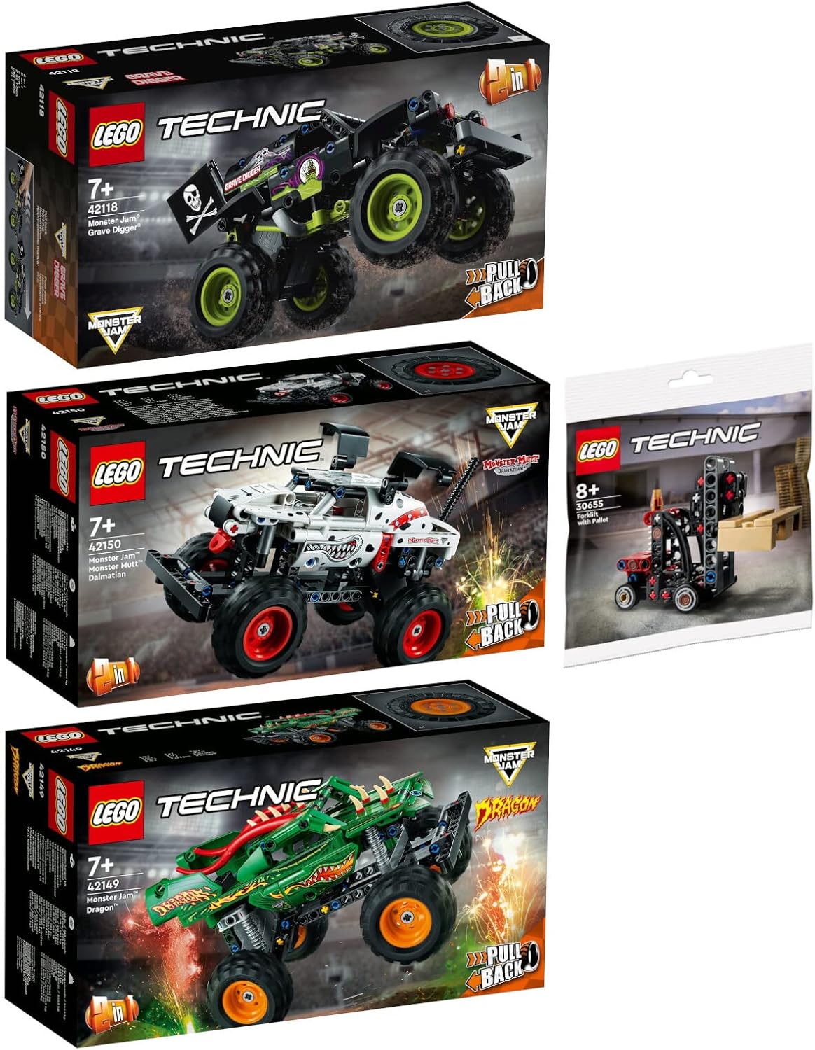 Lego Technic Set of 4: 42118 Monster Jam Grave Digger, 42149 Monster ...