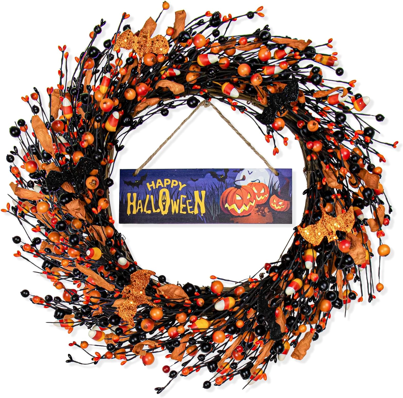 Amazon.com: [Timer & Lighted]18 Inch 20 LED Halloween Wreaths for Front ...
