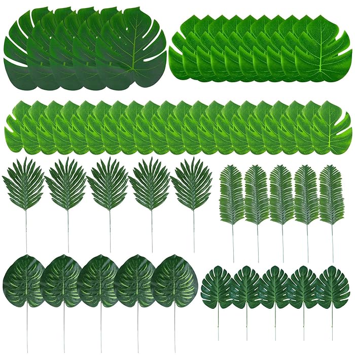 Buy Cooraby 100 Pieces 7 Kinds Artificial Palm Leaves Hawaiian Party ...