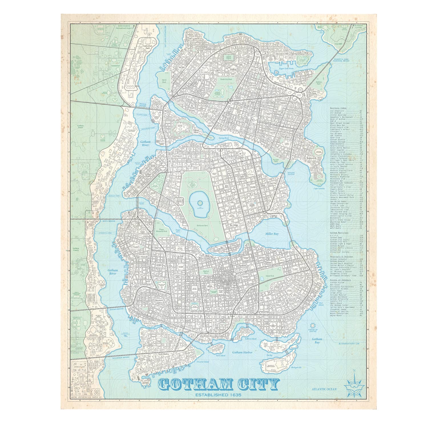 Amazon.com: Gotham City - Vintage Style Plat Map - 16x20 Poster : Home ...