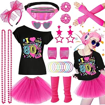 Amazon.com: 12 Pcs 80s Costume Outfits Accessories Set for Women, 1980s ...