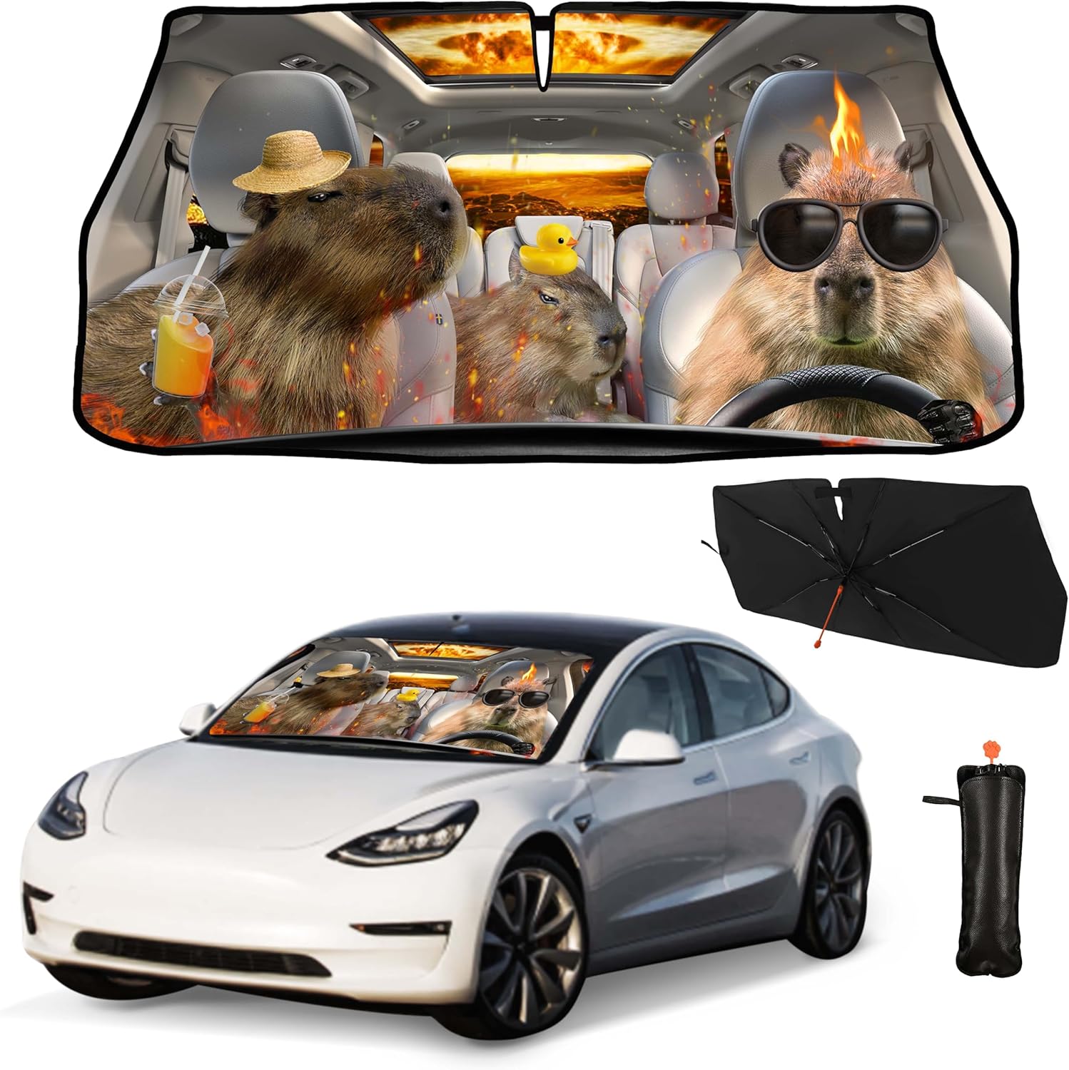 Amazon.com: Edeeil Funny Capybara Car Umbrella Sun Shade Cover Funny ...