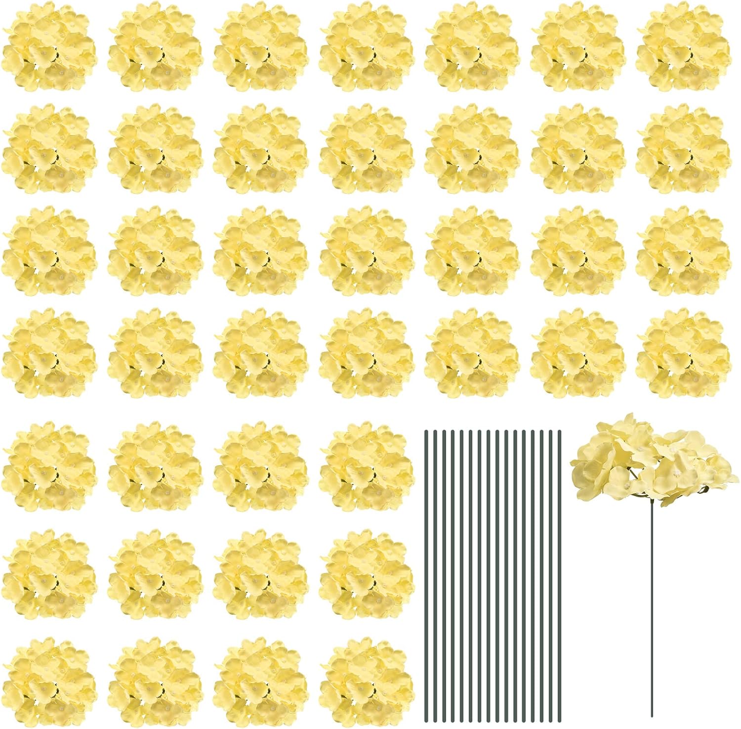 Amazon.com: MECCANIXITY Silk Artificial Hydrangea Flowers, Yellow ...