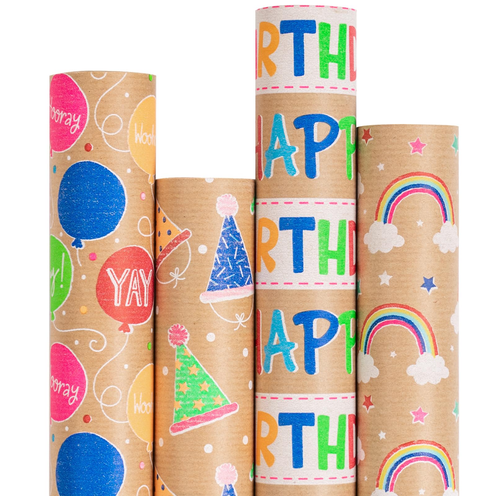 Snapklik.com : RUSPEPA Kraft Wrapping Paper Rolls - Colorful Birthday ...