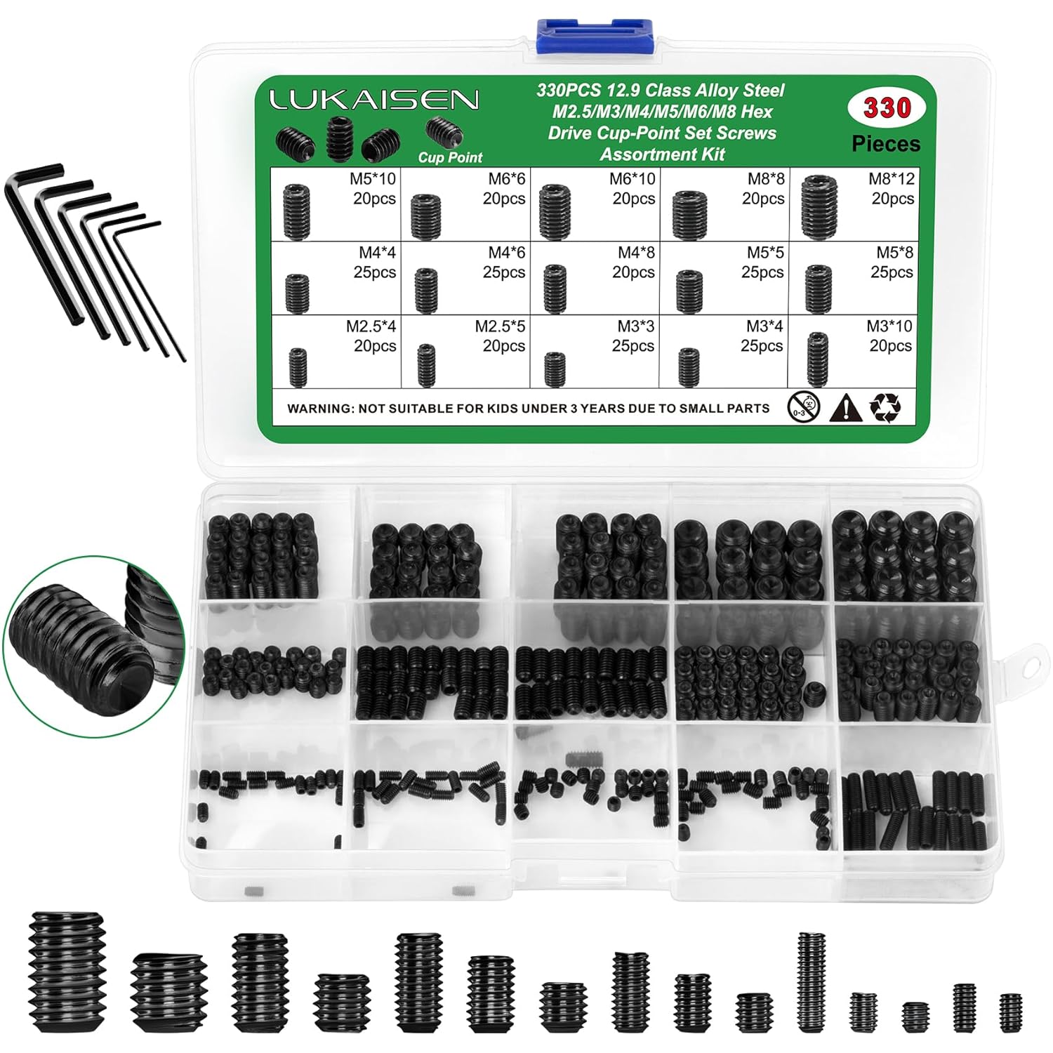Set Screws, 330PCS Hex Drive Cup-Point Set Screws Assortment Kit-M2.5 ...