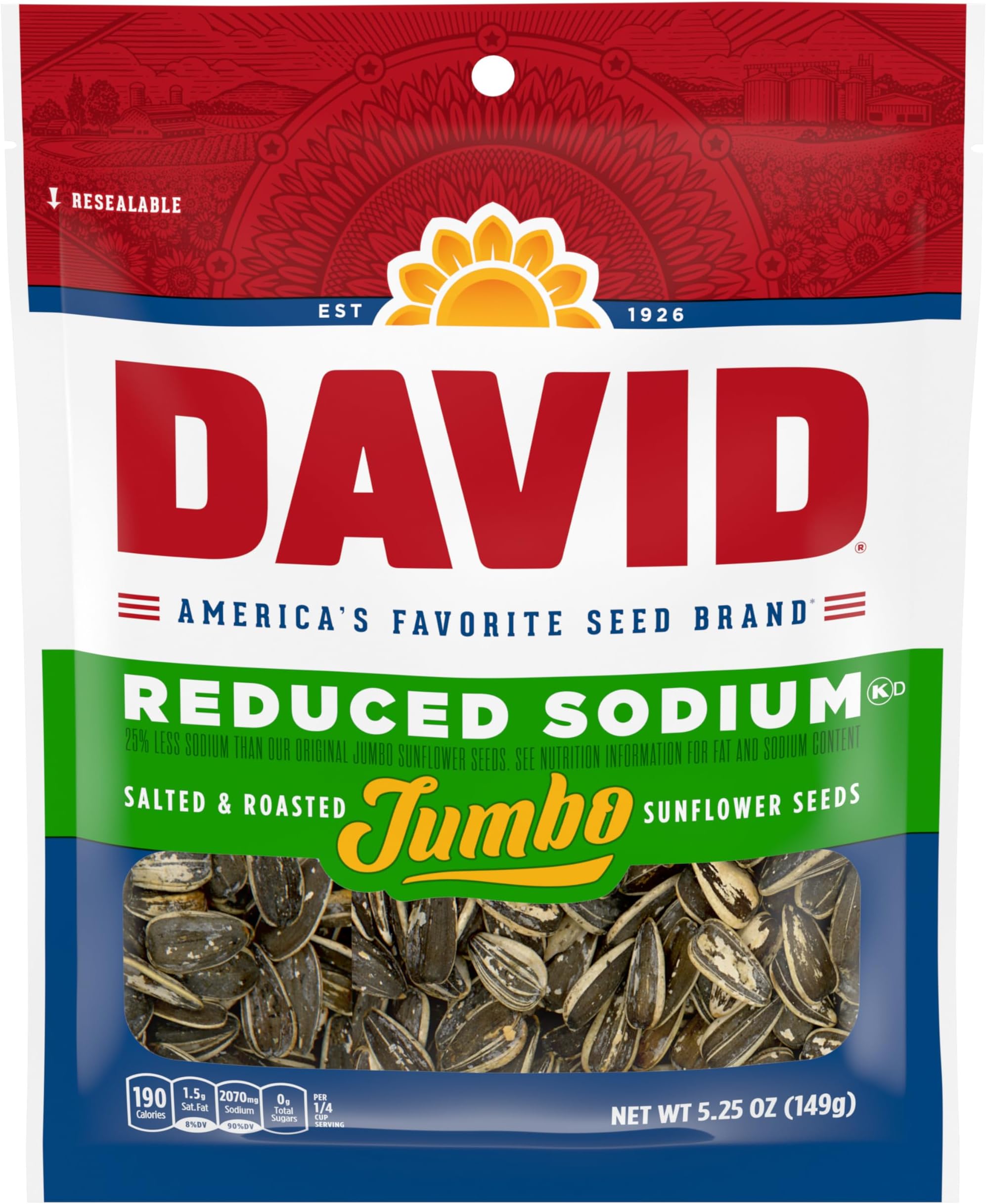 Amazon.com : David's Sunflower Seeds, Reduced Salt, 5.25 oz, Packaging ...
