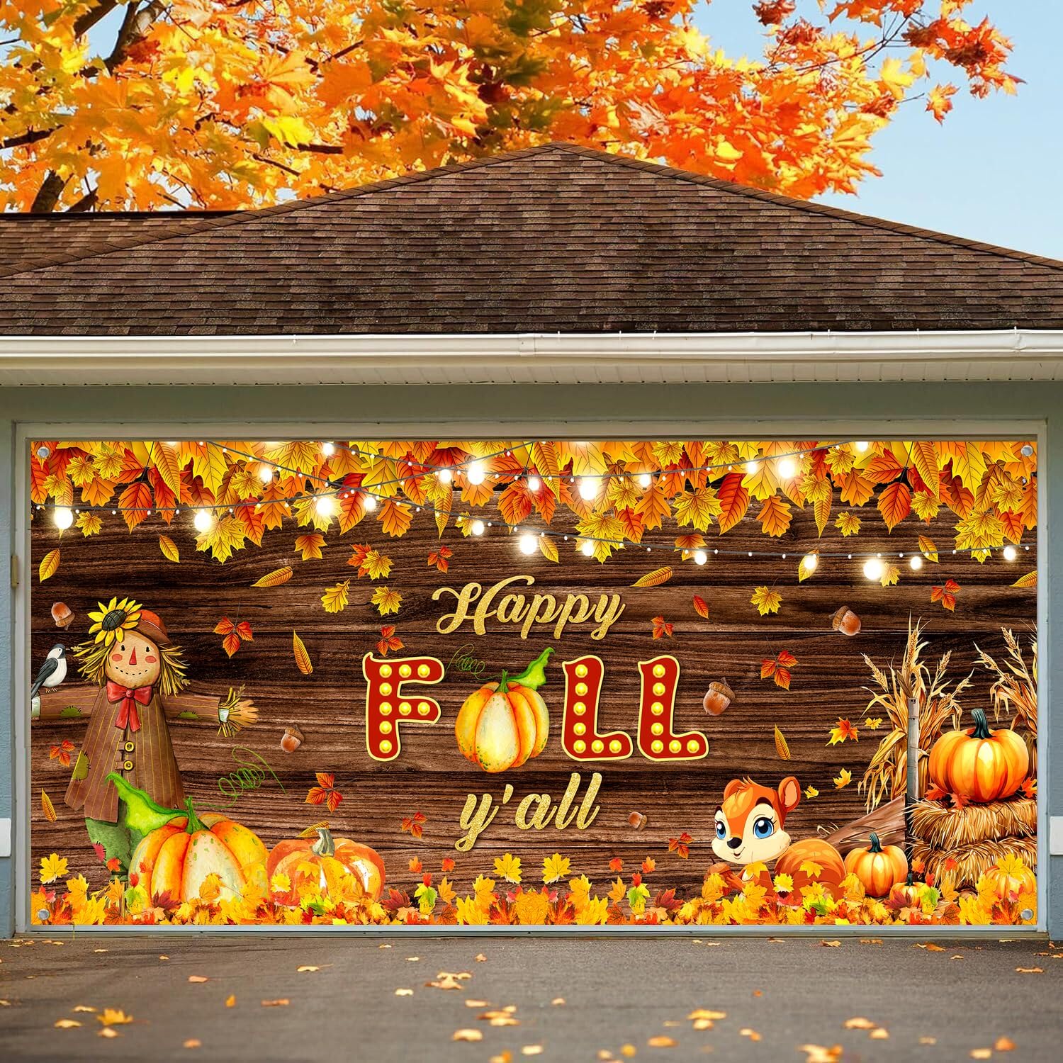 Amazon.com: 13 x 6 ft Fall Garage Door Decoration Backdrop, Happy Fall ...
