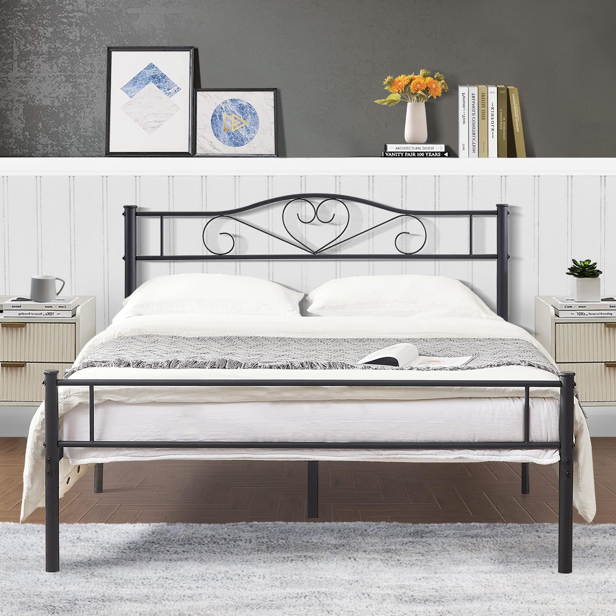 Amazon.com: PROXRACER Full Metal Platform Bed Frame with Headboard ...
