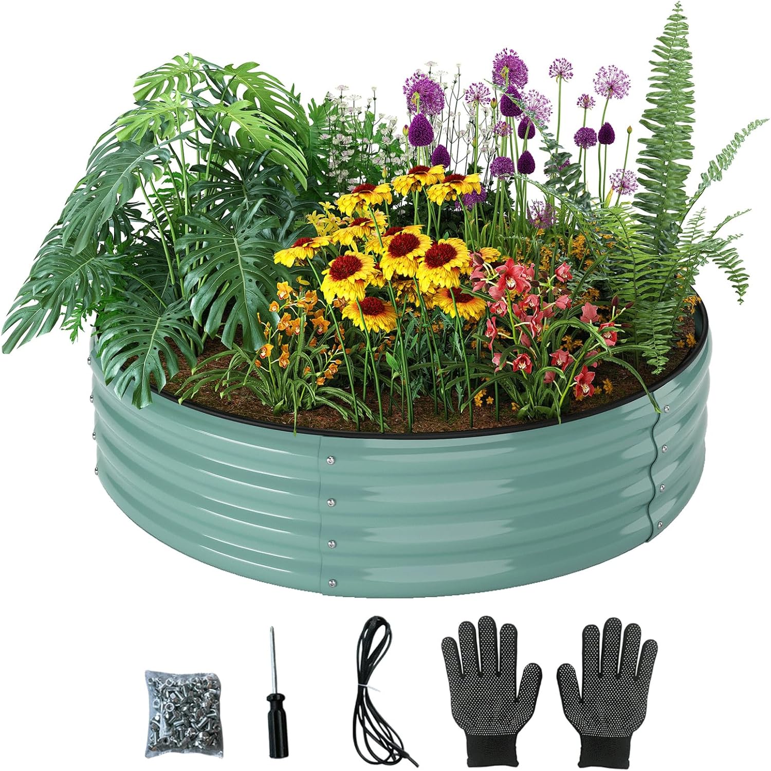 Amazon.com: Galvanized Metal Planter Round Raised Garden Bed Kit for ...