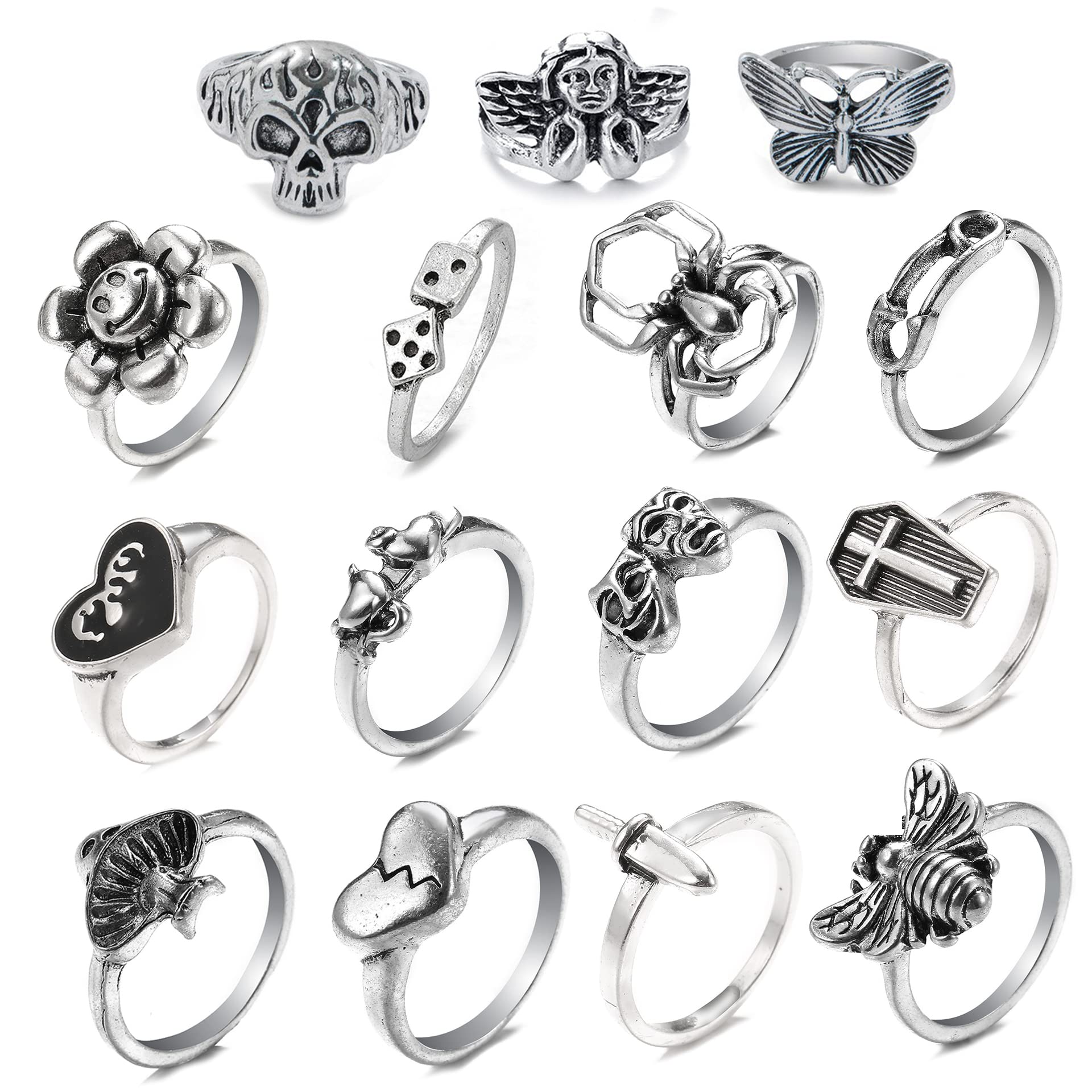 Amazon.com: CJIAYUJEW Vintage Silver Goth Punk Rings Set for Men Women ...