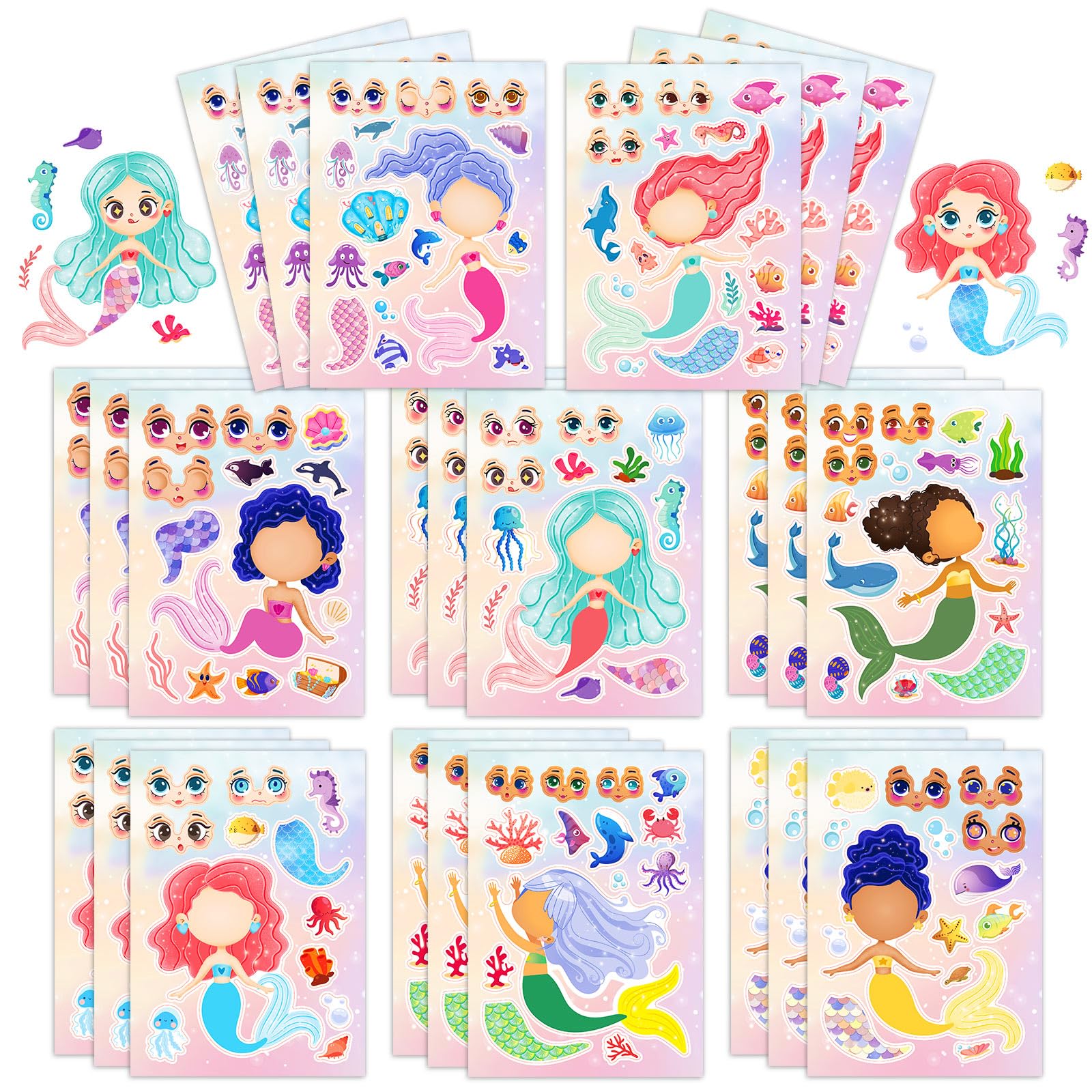 Amazon.com: 24 Sheets 8.3''×5.9'' Make Your Own Mermaid Stickers for ...