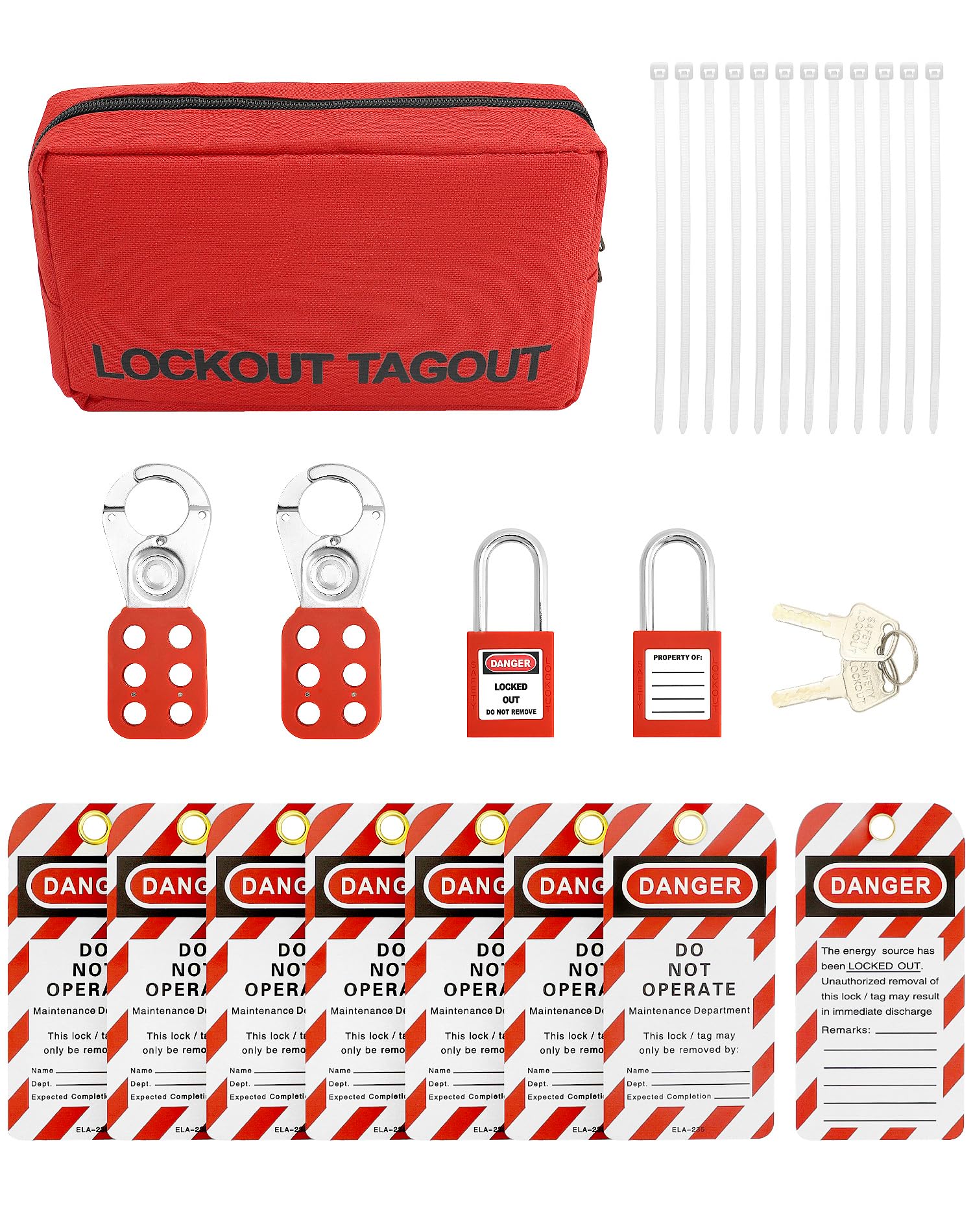 QWORK Lockout Tagout Kit with Hasps, Lockout Tags, Red Loto Locks, Two ...