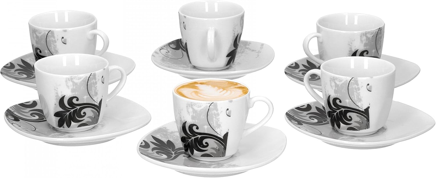 Van Well 12-tlg. Espressotassen-Set Black Flower: 6 kleine Porzellan ...