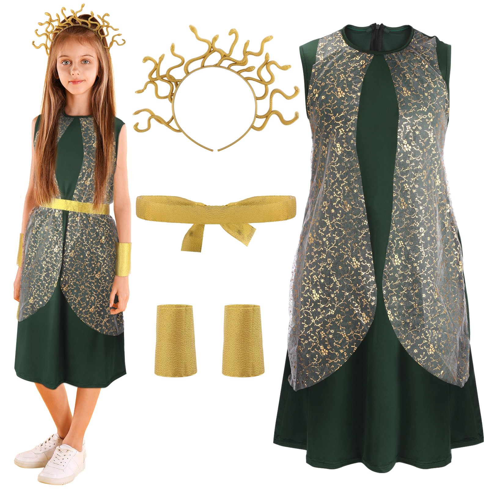 Panitay Girls Medusa Costume with Snake Headpiece Medusa Cosplay Dress ...