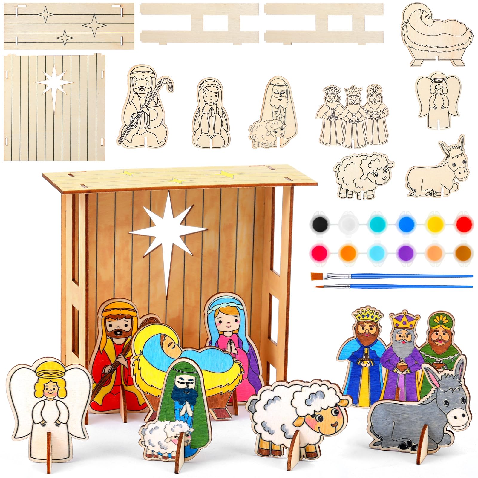 Snapklik.com : 12 Pcs Christmas Wooden Nativity Set To Paint Nativity ...
