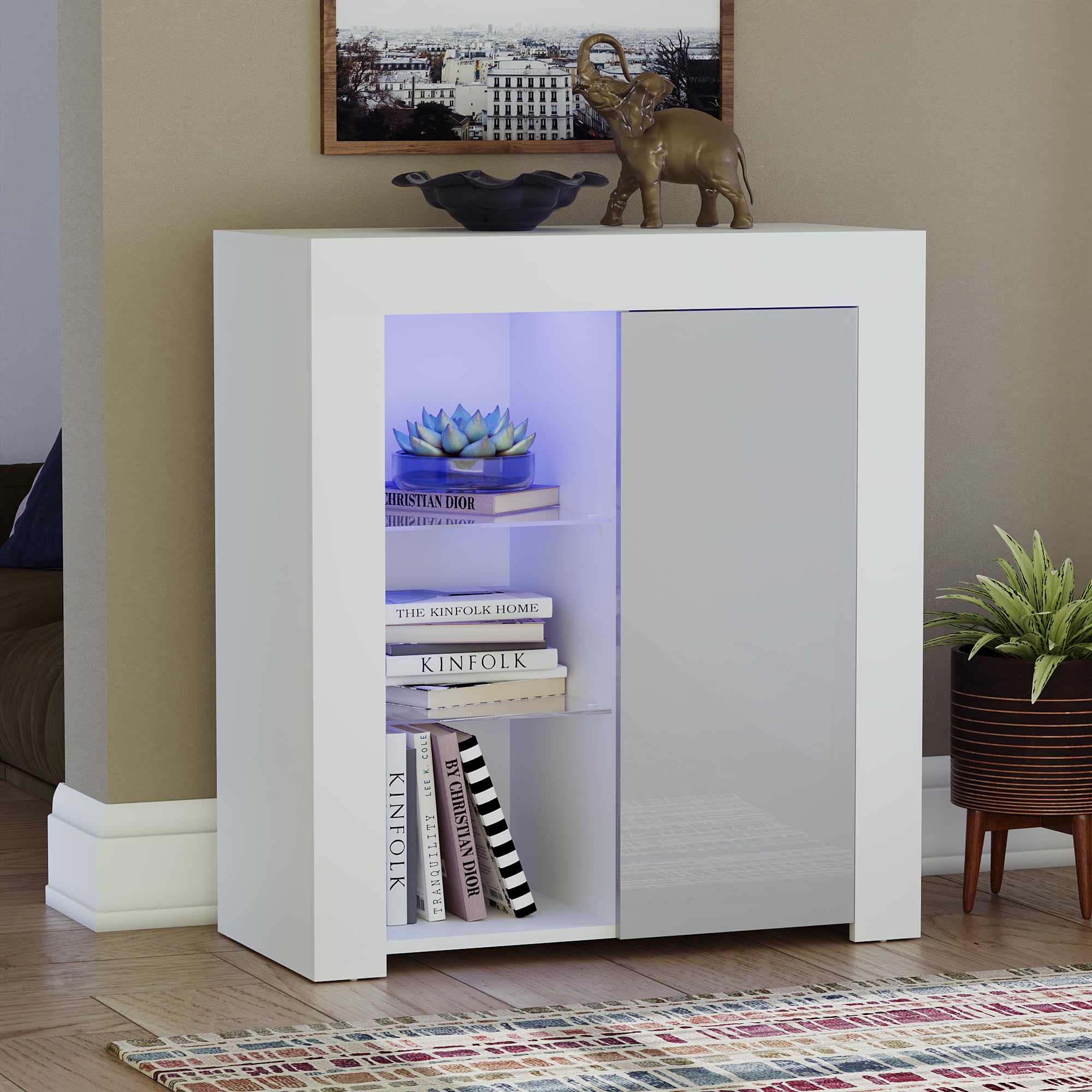 Vida Designs Azura 1 Door Modern LED Sideboard in White & Grey, RGB ...