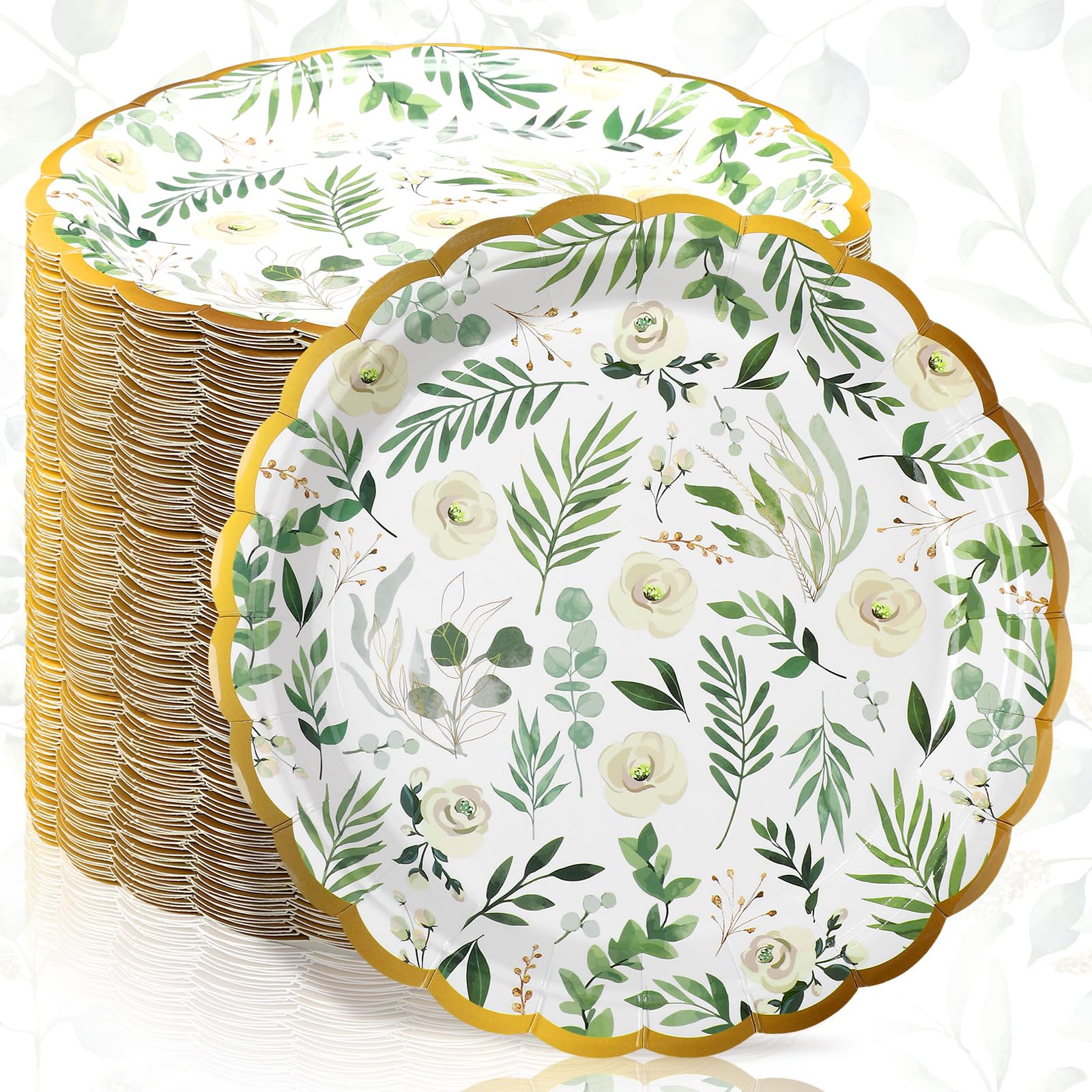 Amazon.com | Fuyoooo 60 Pcs Eucalyptus Paper Plates 7 Inch Green Leaves ...