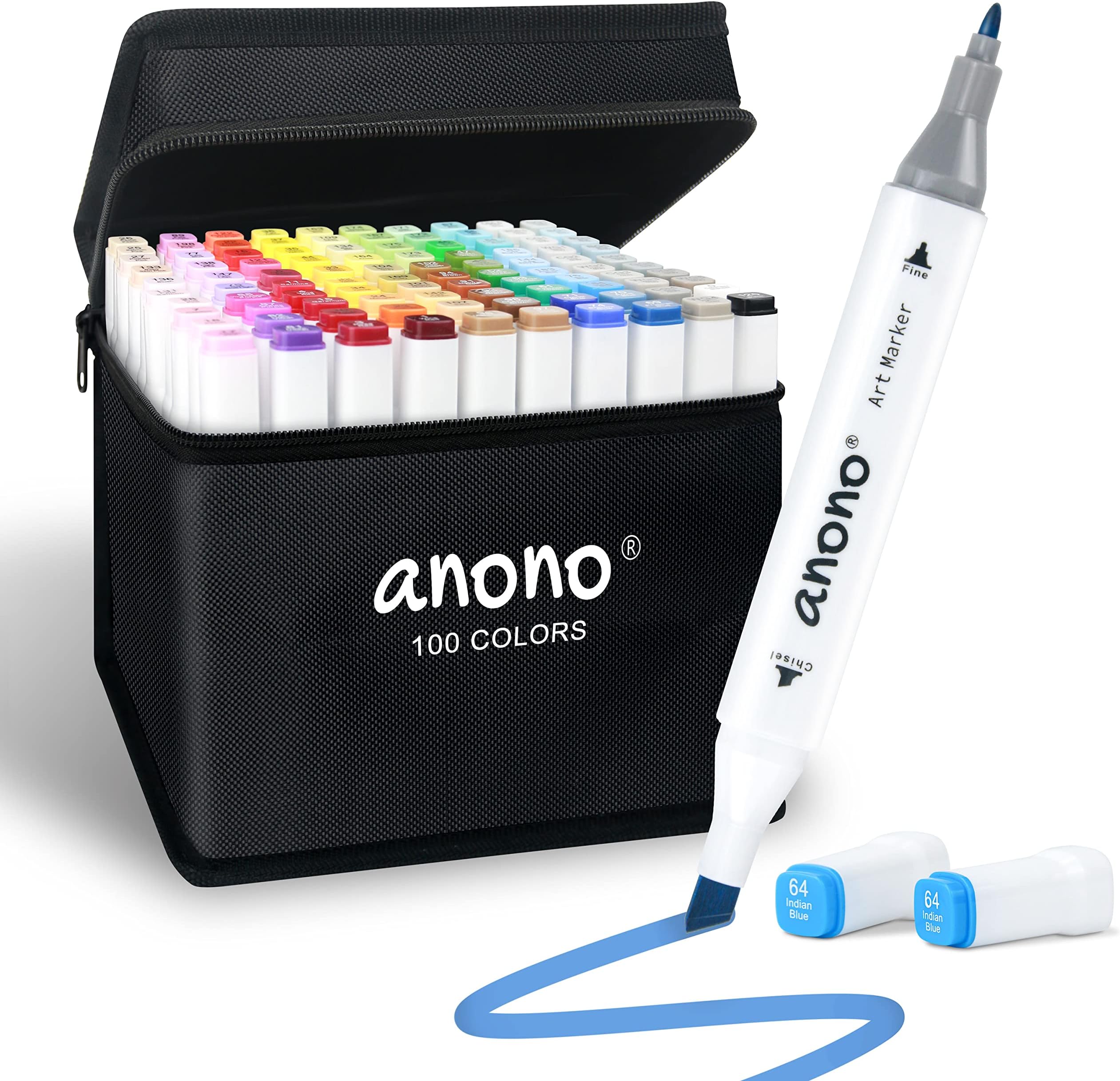 Amazon.com: anono Alcohol Markers 100 Colors Dual Tip Marker Set ...