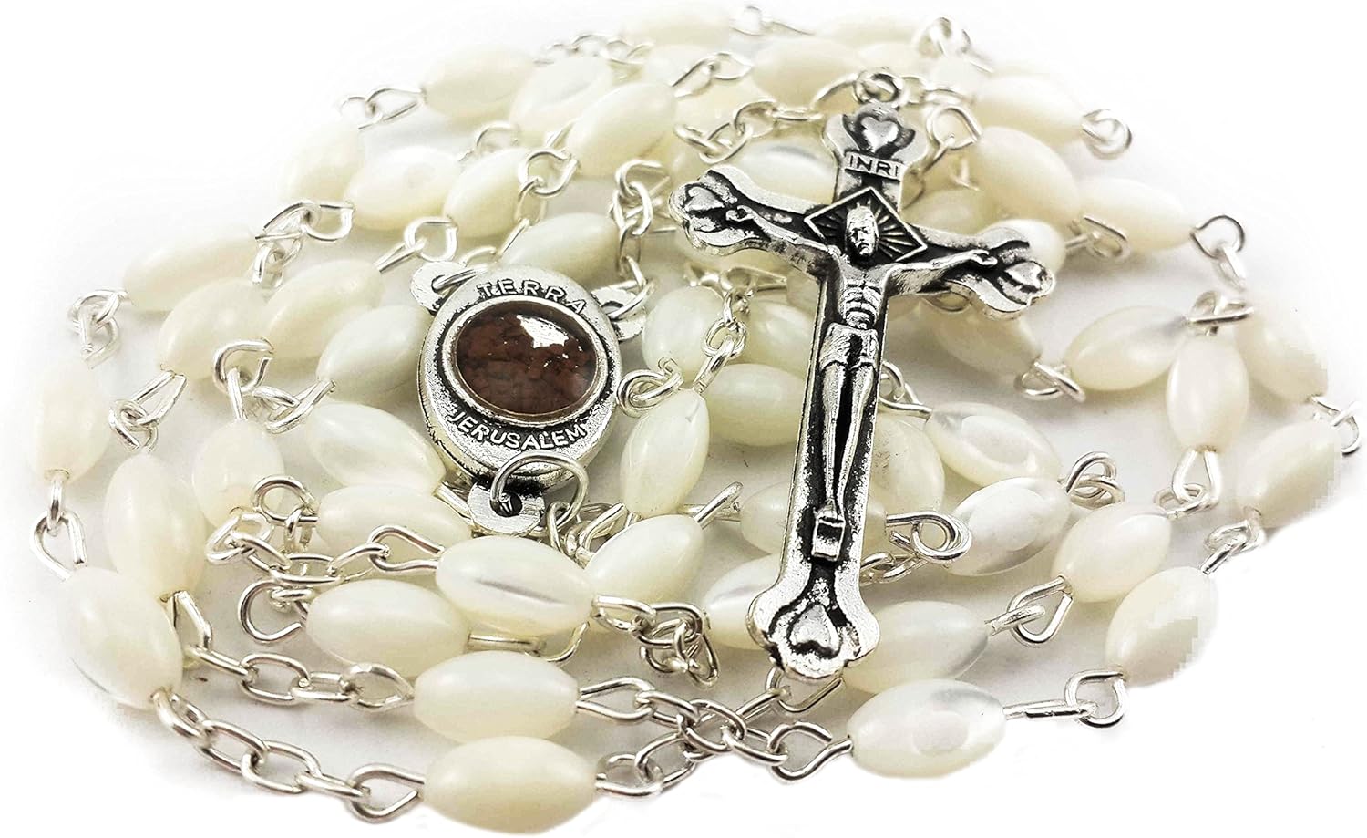 Amazon.com: Nazareth Store Natural Pearl Rosary Beads Catholic Necklace ...