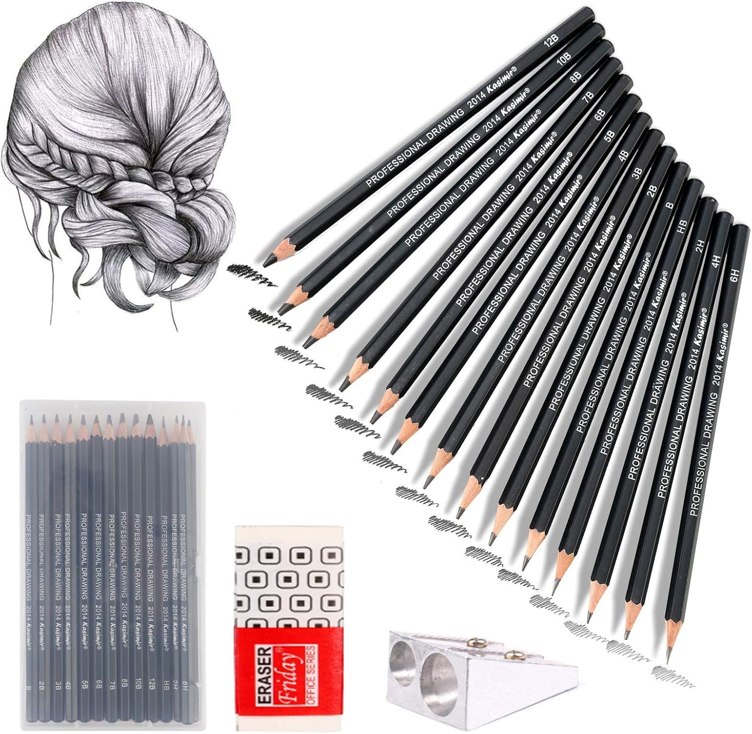 Lot de 14 Crayons à Dessin Professionnels avec Gomme, Taille Crayon et ...