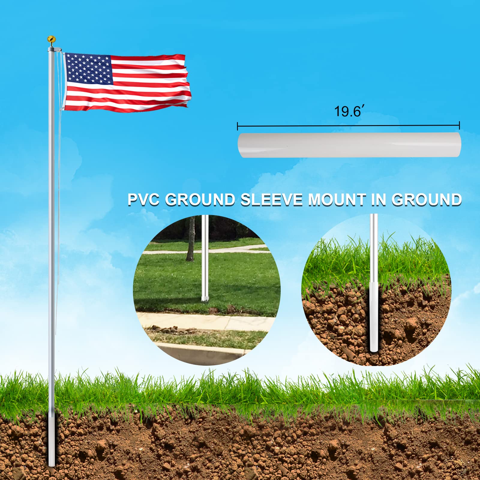 Snapklik.com : Hooomyai 25FT Sectional Flag Pole Kit, Heavy Duty ...