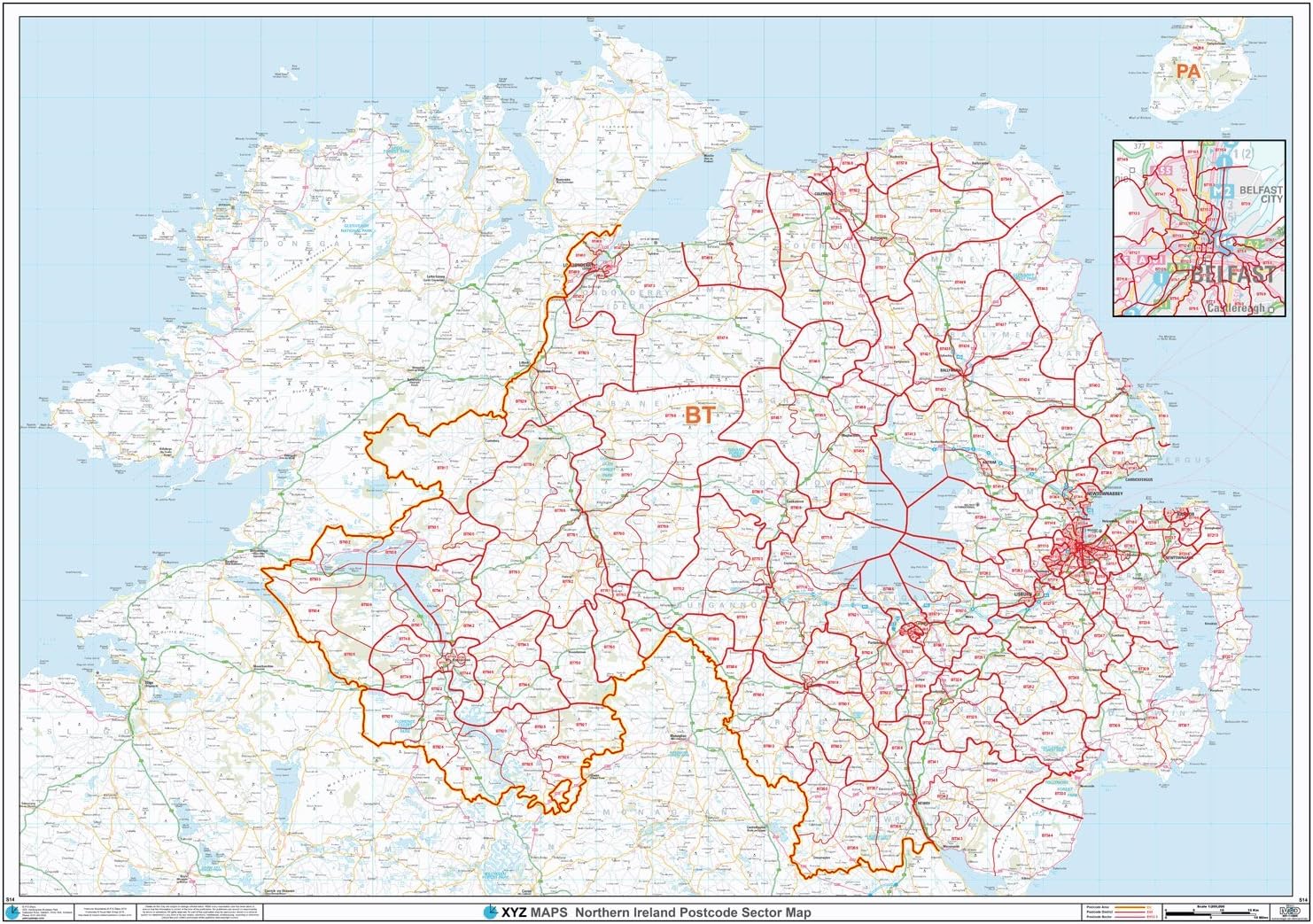 Postcode Sector Map - (S14) - Northern Ireland - Wall Map-Plastic ...