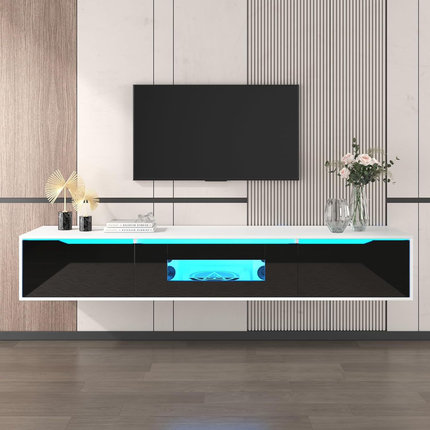 LANTRO JS LED TV Unit, Wall Mounted TV Unit, Floating Media Shelf, 70 ...