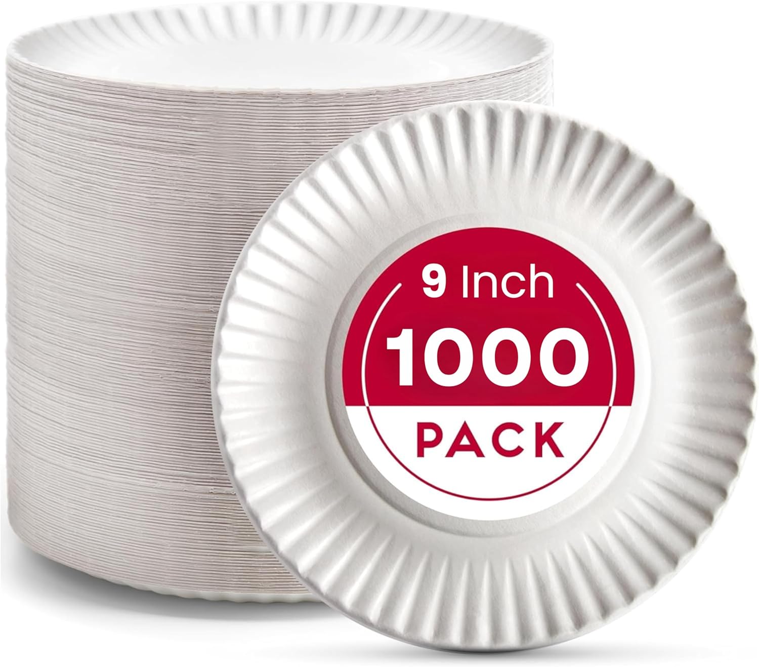 Ask Packaging 1000 Paper Plates 9 inch - 23 cm White Paper Disposable ...
