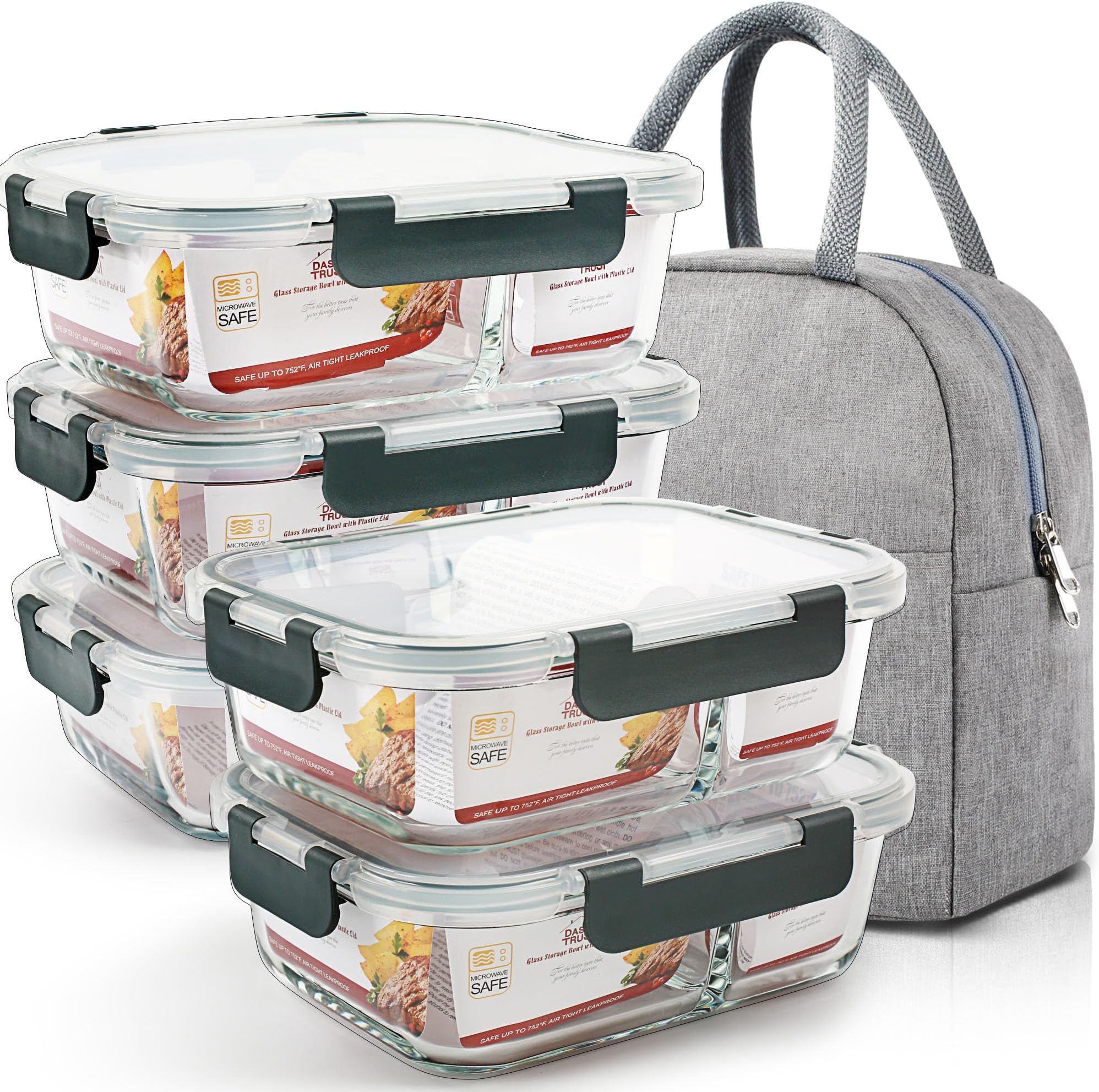 Amazon.com: M MCIRCO [5-Pack, 36 oz Glass Meal Prep Containers 3 ...