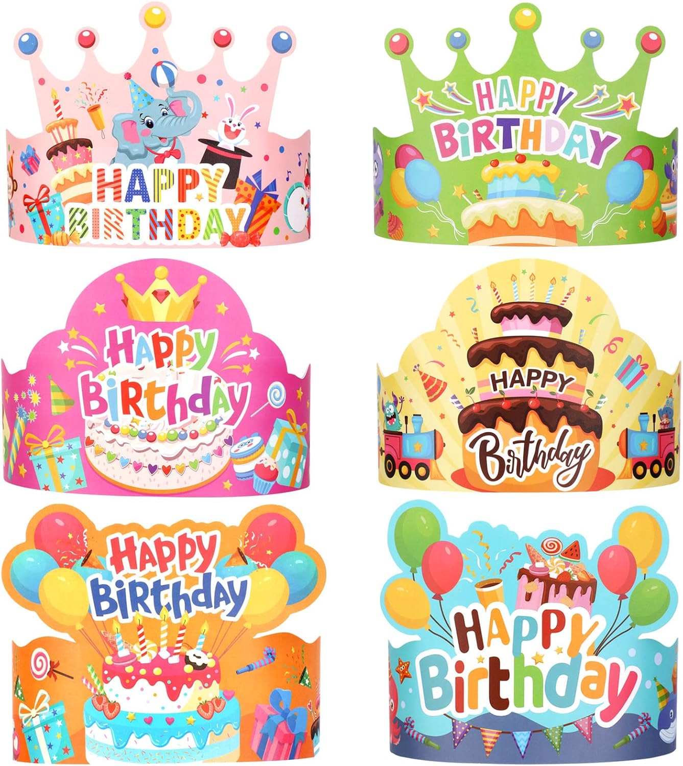 Amazon.com: HOWAF Birthday Crown, 24pcs Pack of Multi Color Paper Hats ...