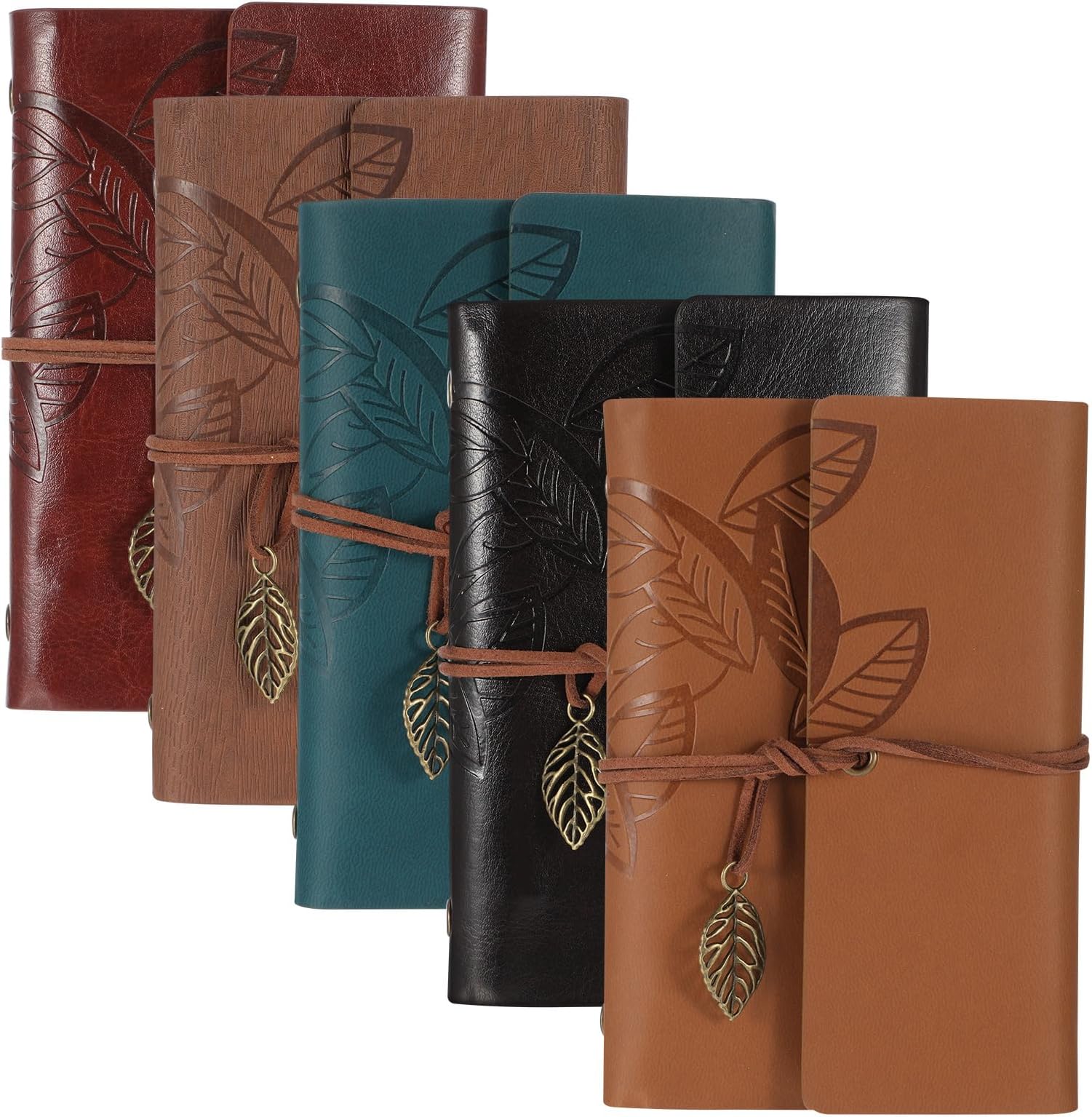 Amazon.com : 5 PCS PU Leather Notebook, Travel Journal Book with Blank ...