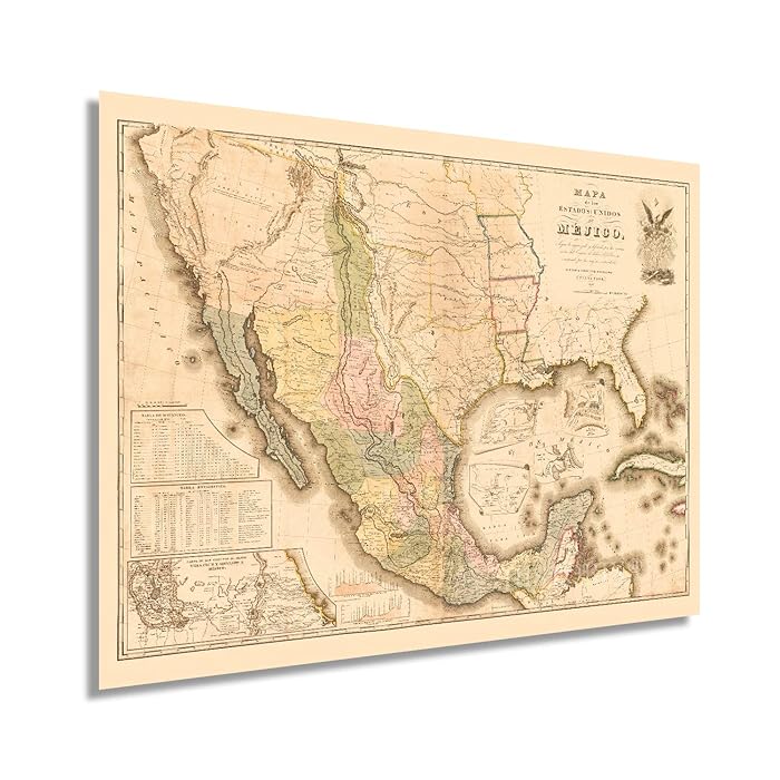 Buy HISTORIX Vintage 1847 Mexico Map Poster - 18x24 Inch Vintage Map of ...