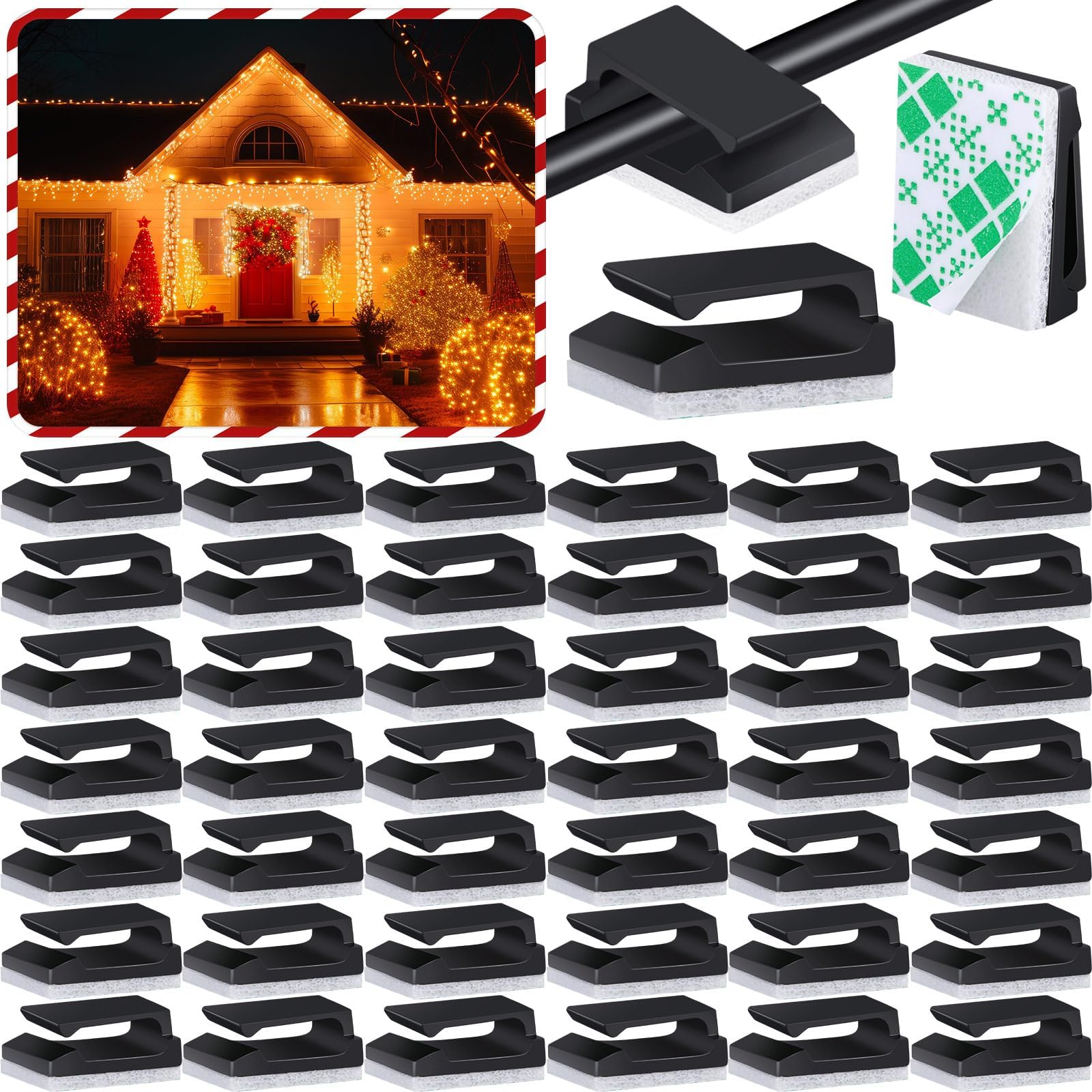Hicarer 100 Pcs Adhesive Cable Clips Hooks for Outdoor String Lights ...