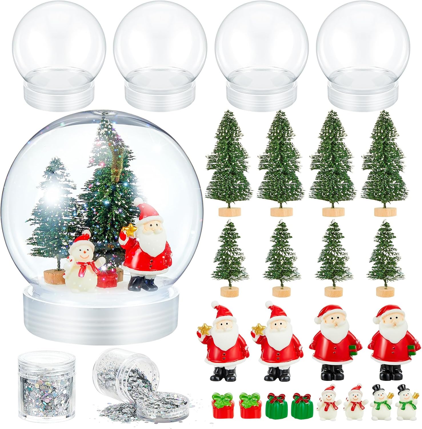 Amazon.com: Qunclay 4 Set Christmas Clear Plastic Snow Globes Kit ...