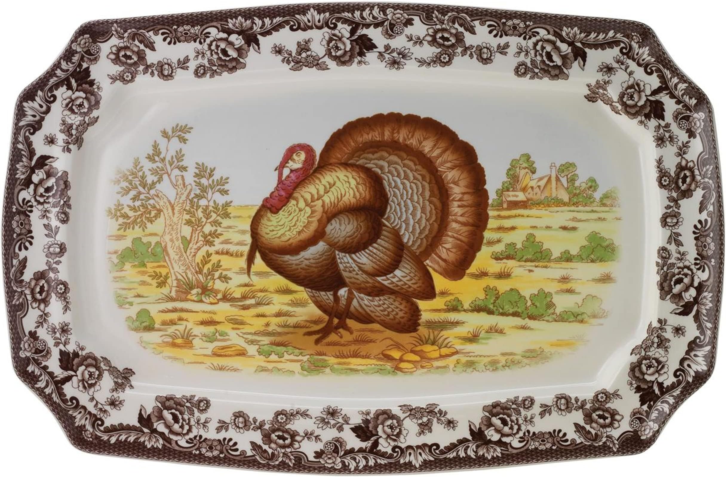 Amazon.com | Spode Woodland Turkey 9-Inch Soup Bowls - Set of 4, Large ...