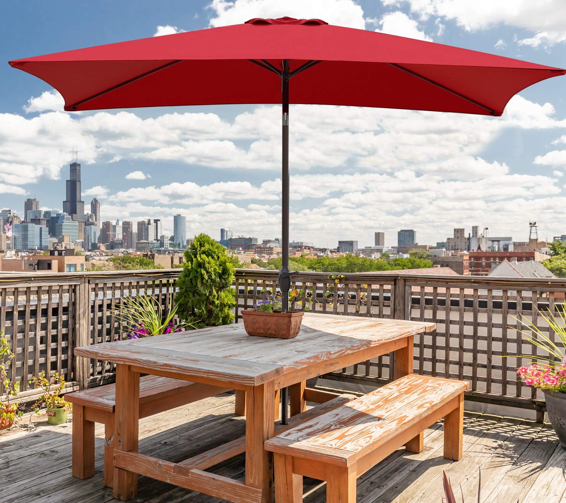 VEGOND Patio Umbrella Rectangular Table Umbrella Outdoor Market ...