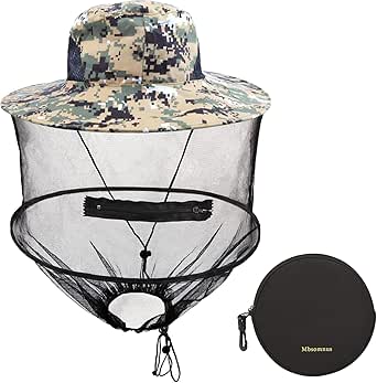 Mbsomnus Mosquito Head Net Hat Grey Sun Hat with Netting-Midgie Face ...
