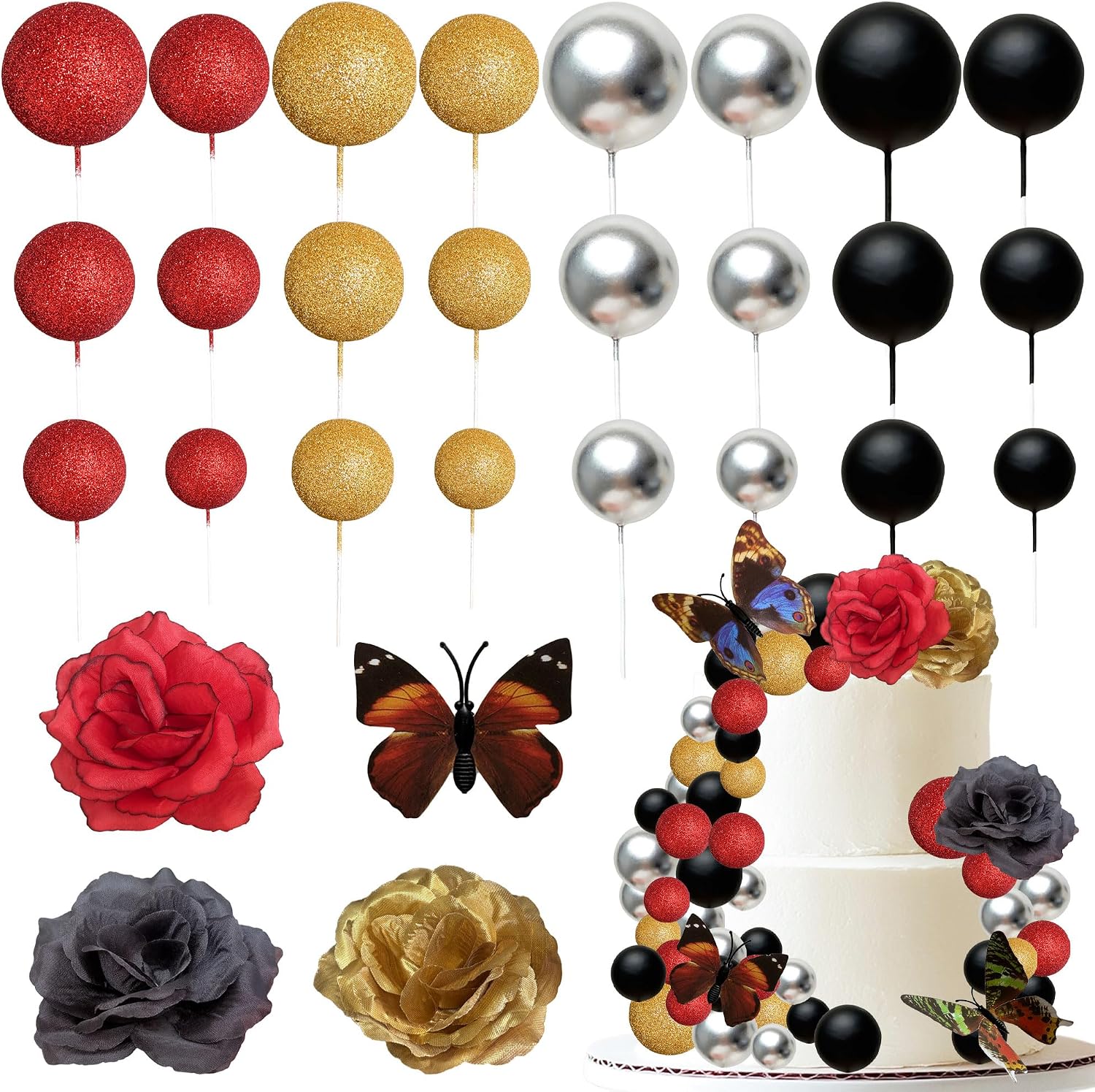 Amazon.com: 36 PCS Mini Balls Cake Toppers Butterfly Cake Pick Foam ...