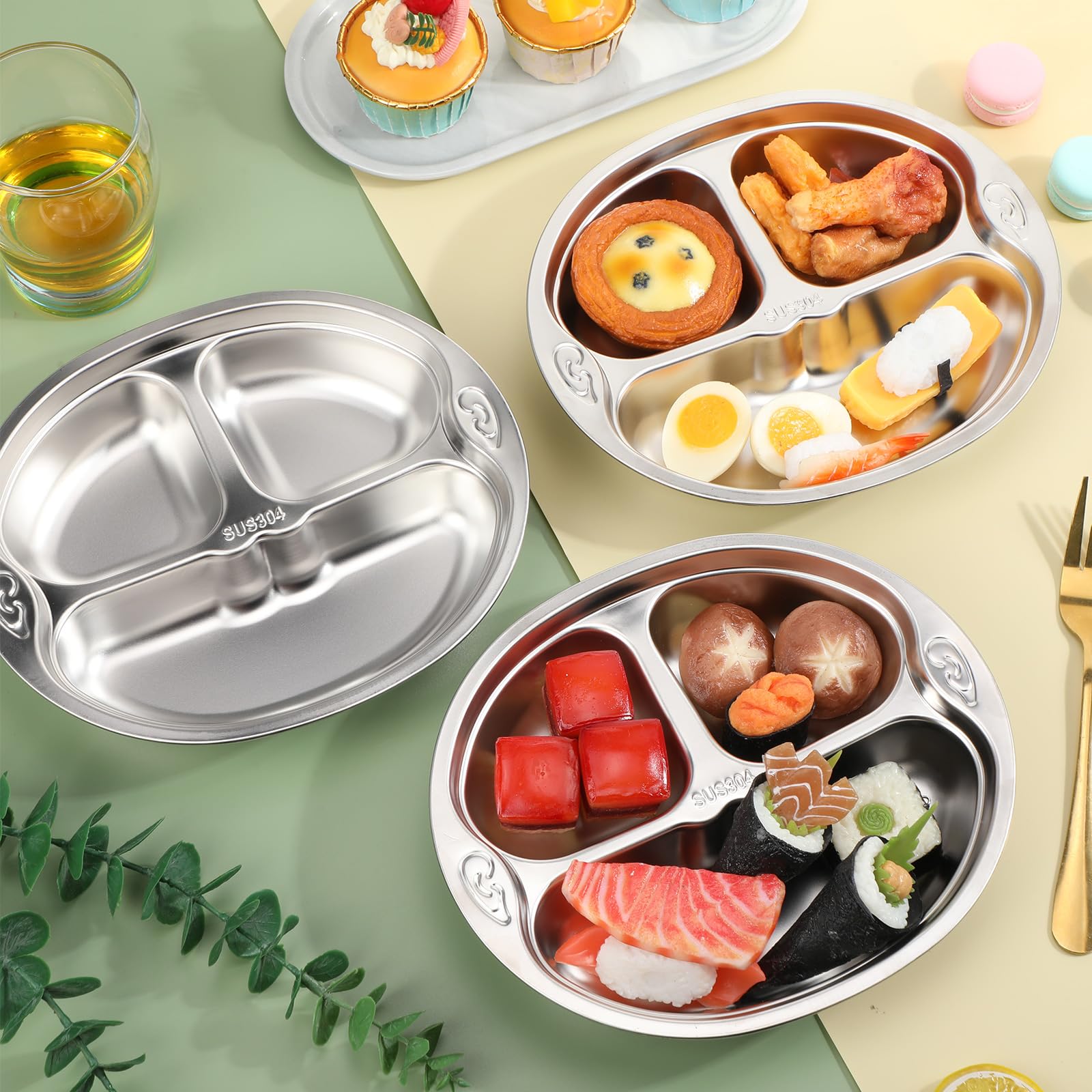 Snapklik.com : Tioncy 6 Pcs Stainless Steel Kids Plates 3 Sections ...