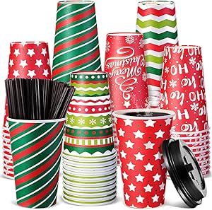 Amazon.com: Umigy 60 Pack Christmas Paper Coffee Cups 16 oz Xmas Paper ...