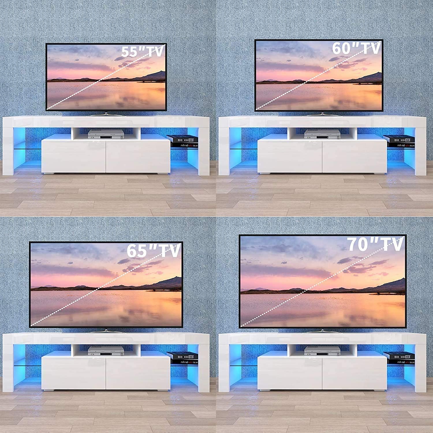 Goujxcy TV Stand for 65 inch TVs, Entertainment Center with LED Lights ...
