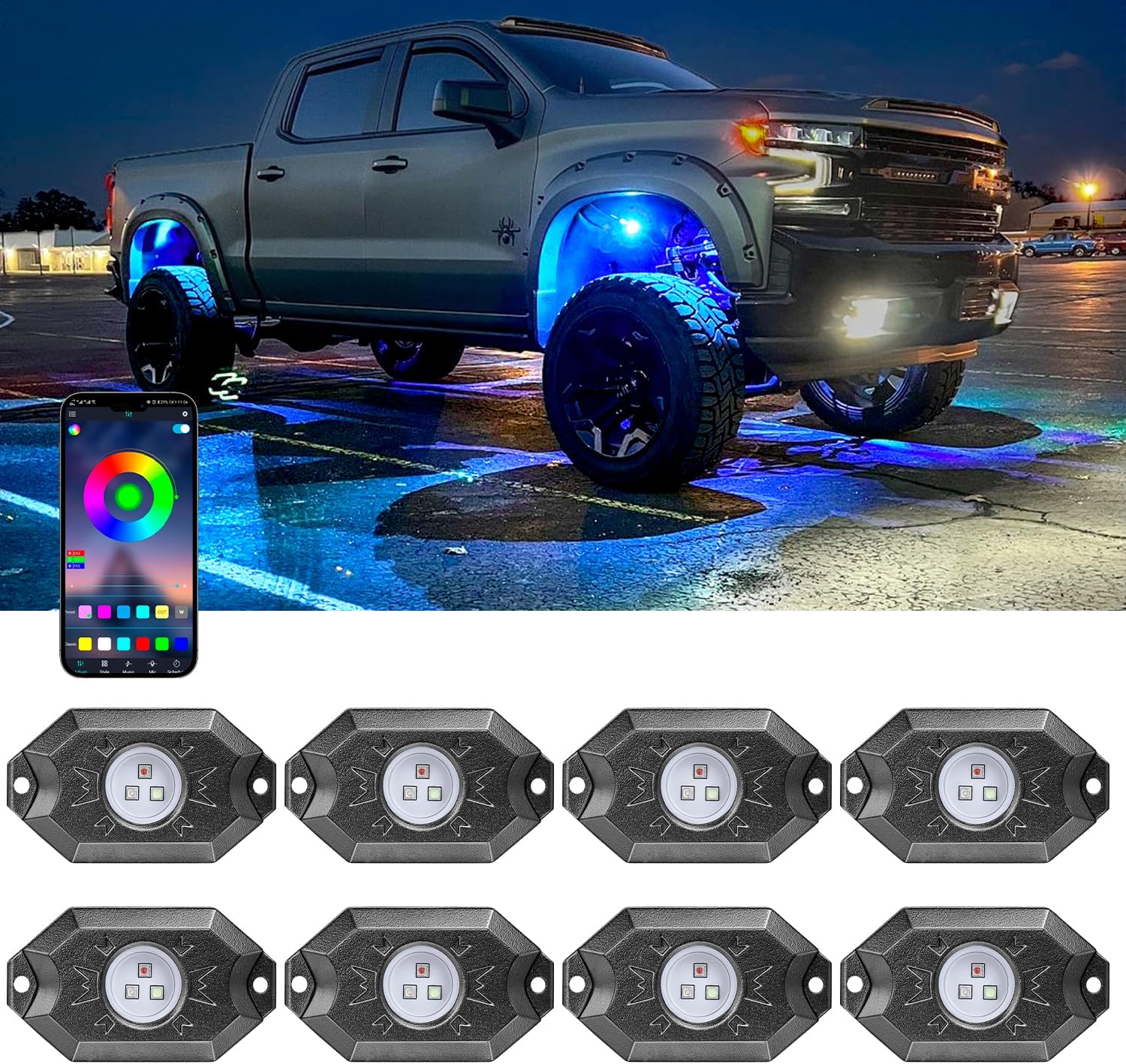 YCHOW-TECH RGB LED Rock Lights with Bluetooth App Australia | Ubuy